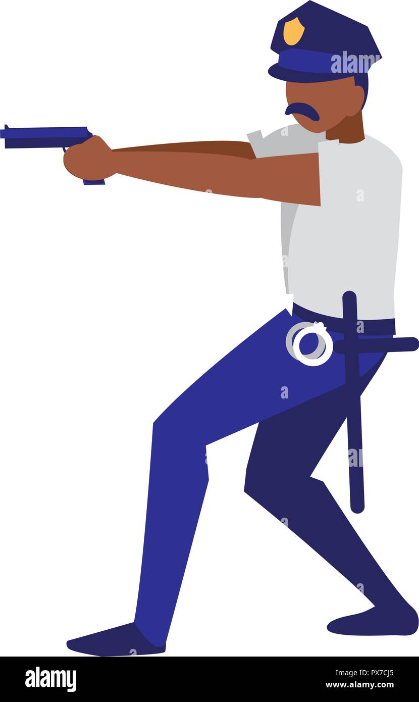 policeman with a gun over white background, vector illustration Stock ...