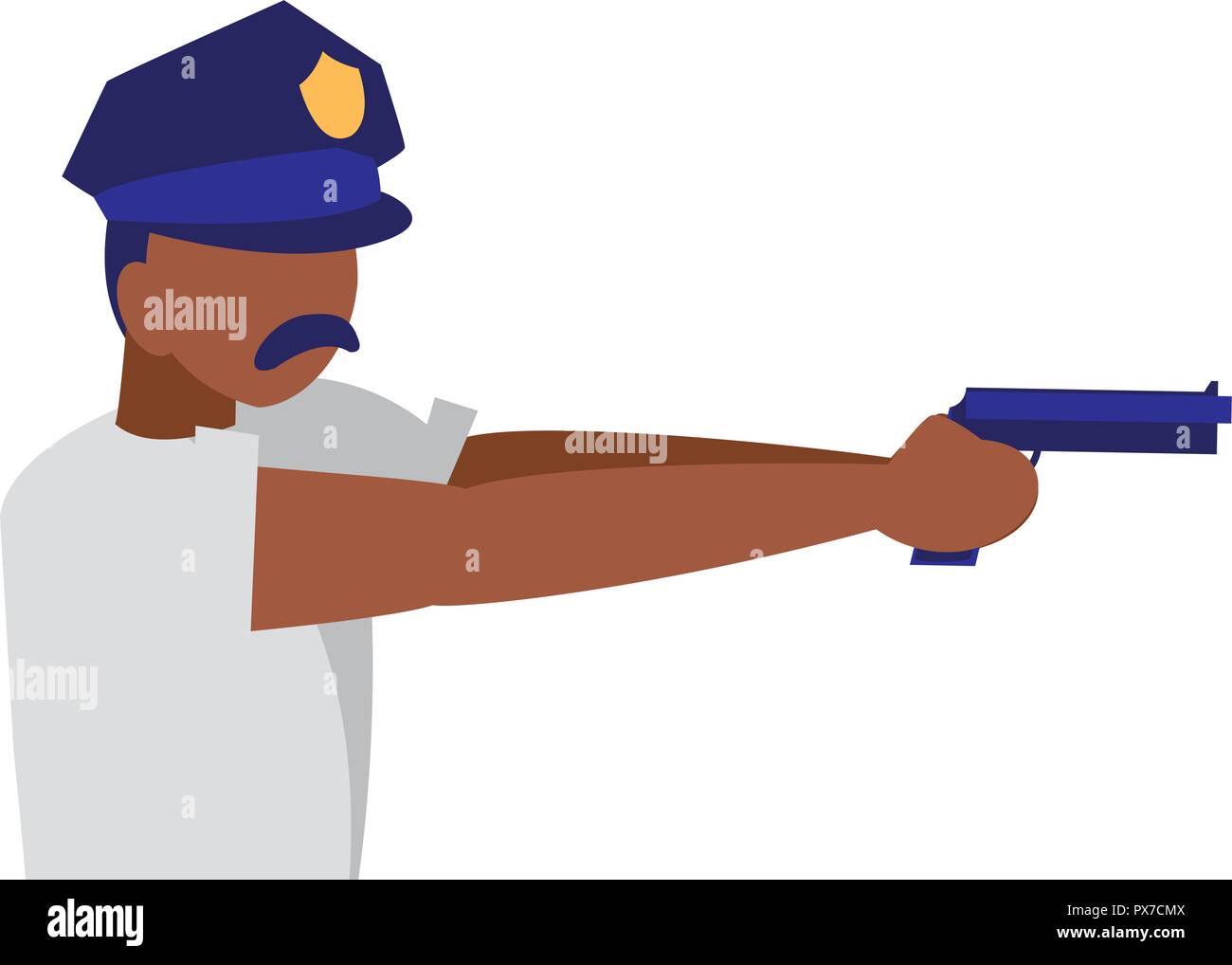 policeman with a gun over white background, vector illustration Stock ...