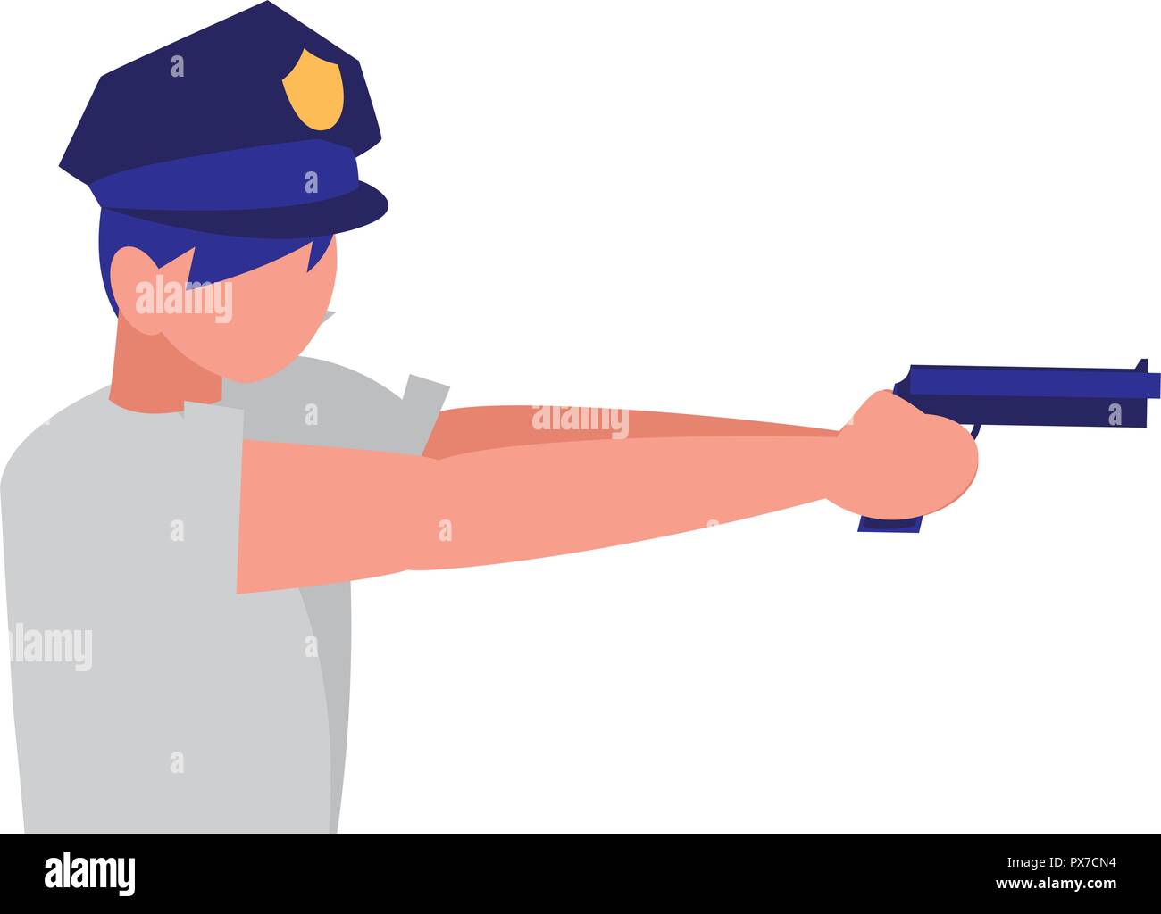 policeman with a gun over white background, vector illustration Stock ...