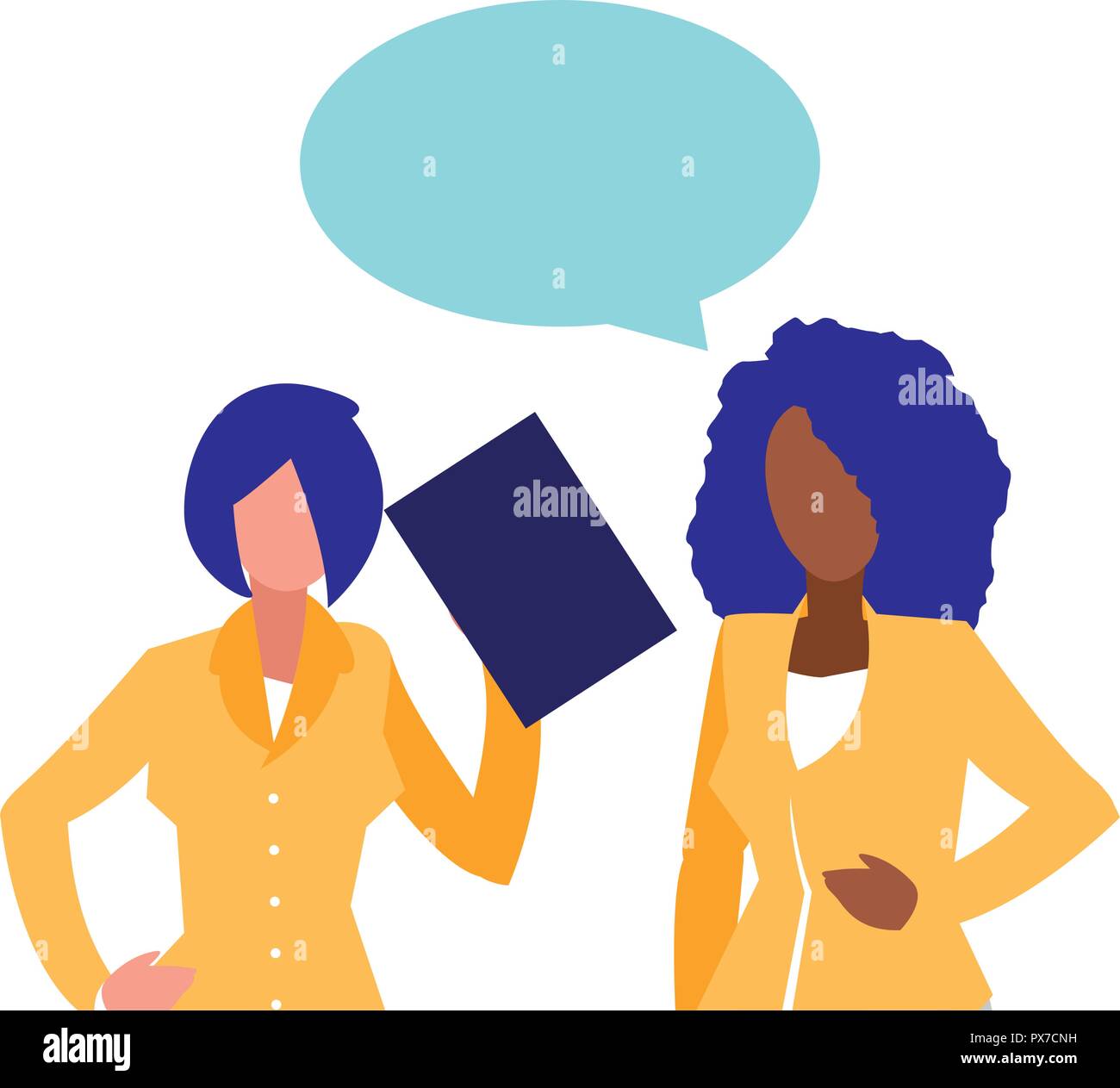 businesswomen having a conversation over white background, vector ...