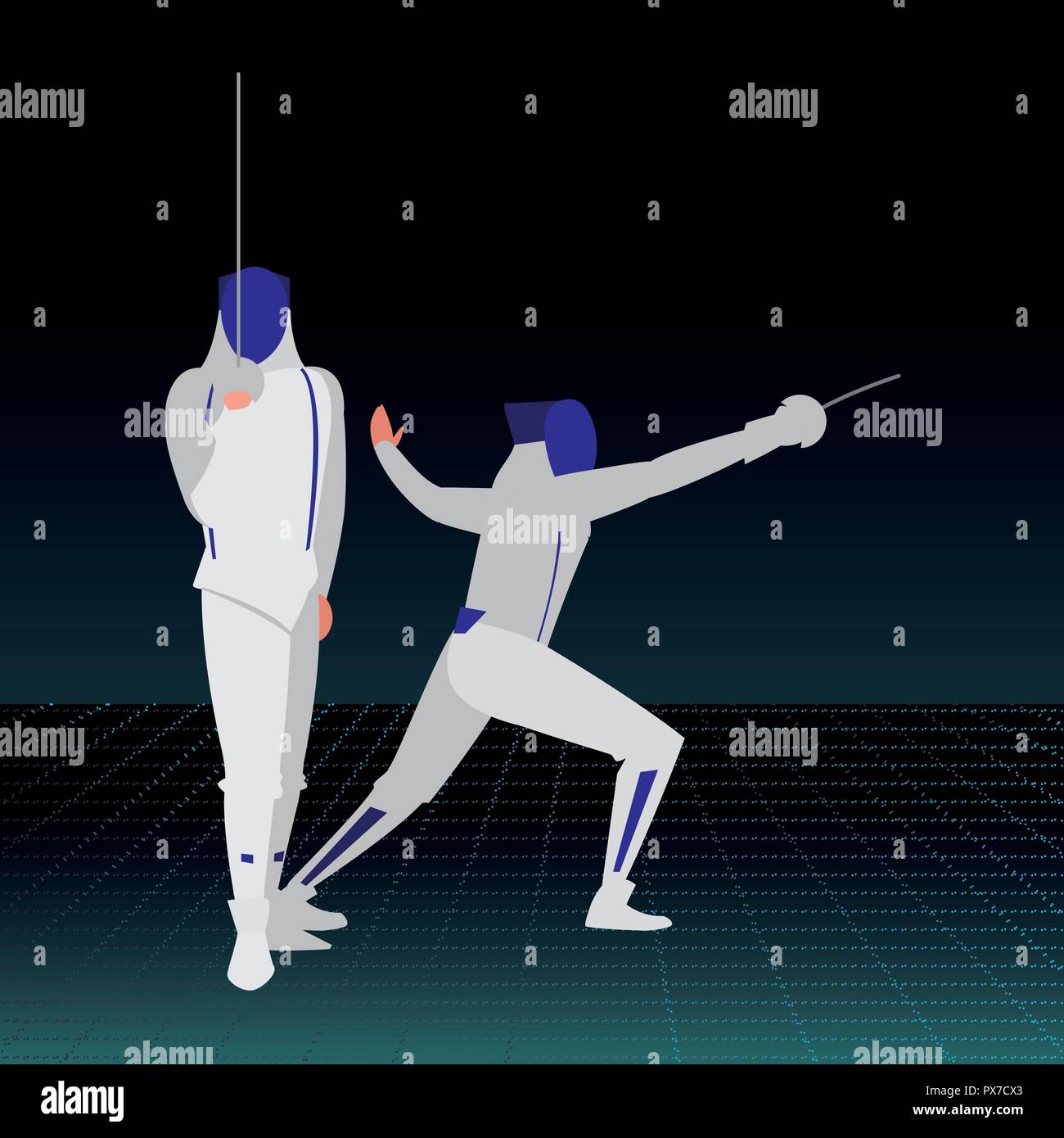 fencing players over black background, colorful design. vector ...