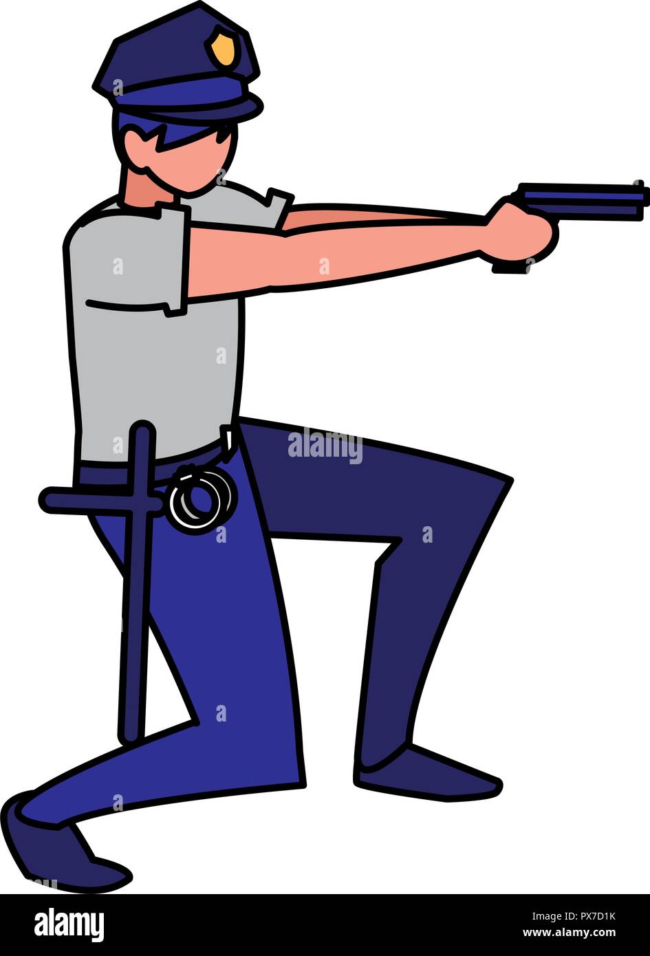 policeman with a gun over white background, vector illustration Stock ...