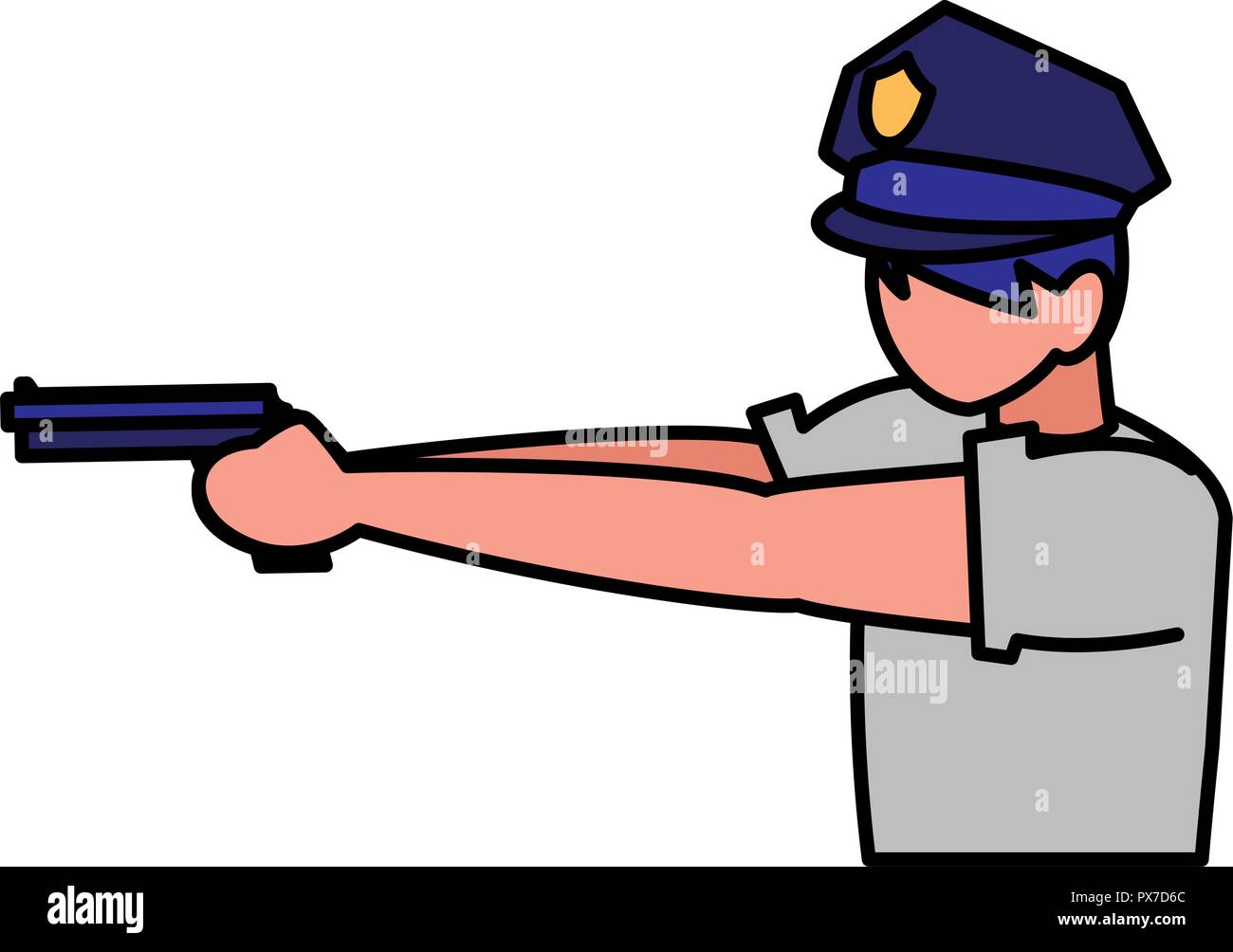 policeman with a gun over white background, vector illustration Stock ...