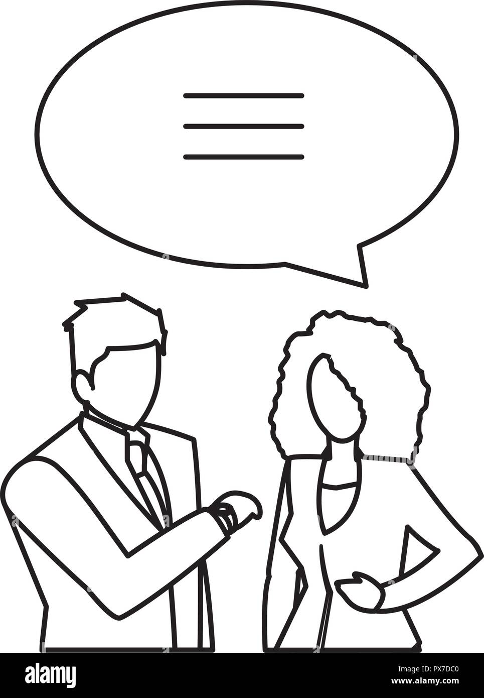 conversation between a businessman and a businesswoman over white ...