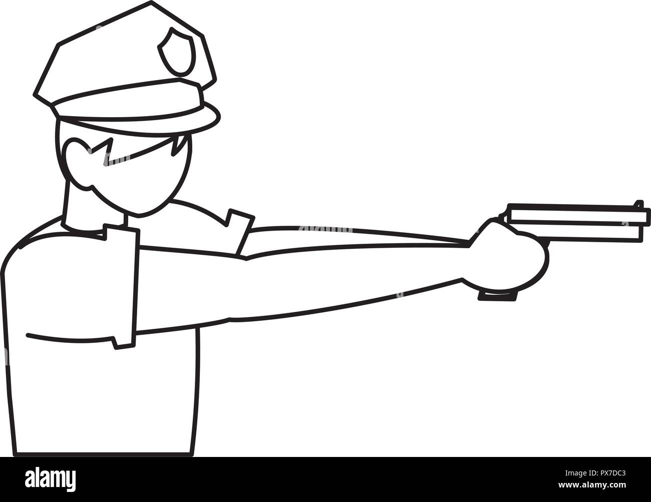 policeman with a gun over white background, vector illustration Stock ...