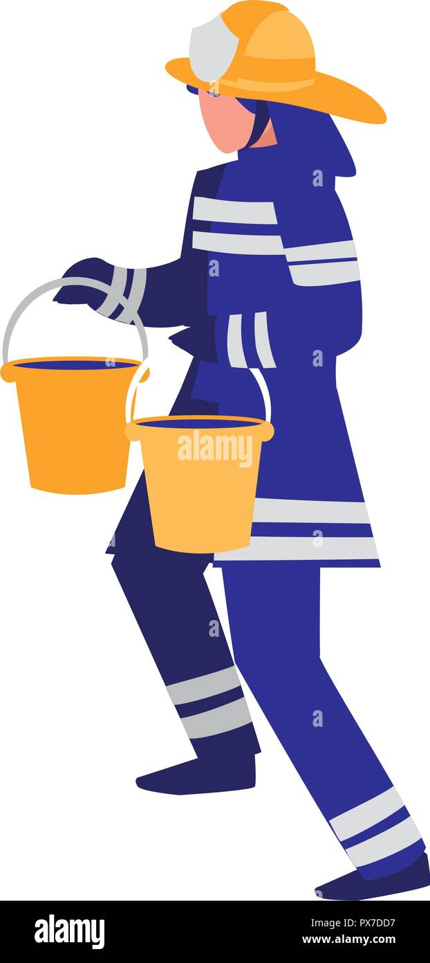 avatar fireman holding a buckets over white background, vector ...