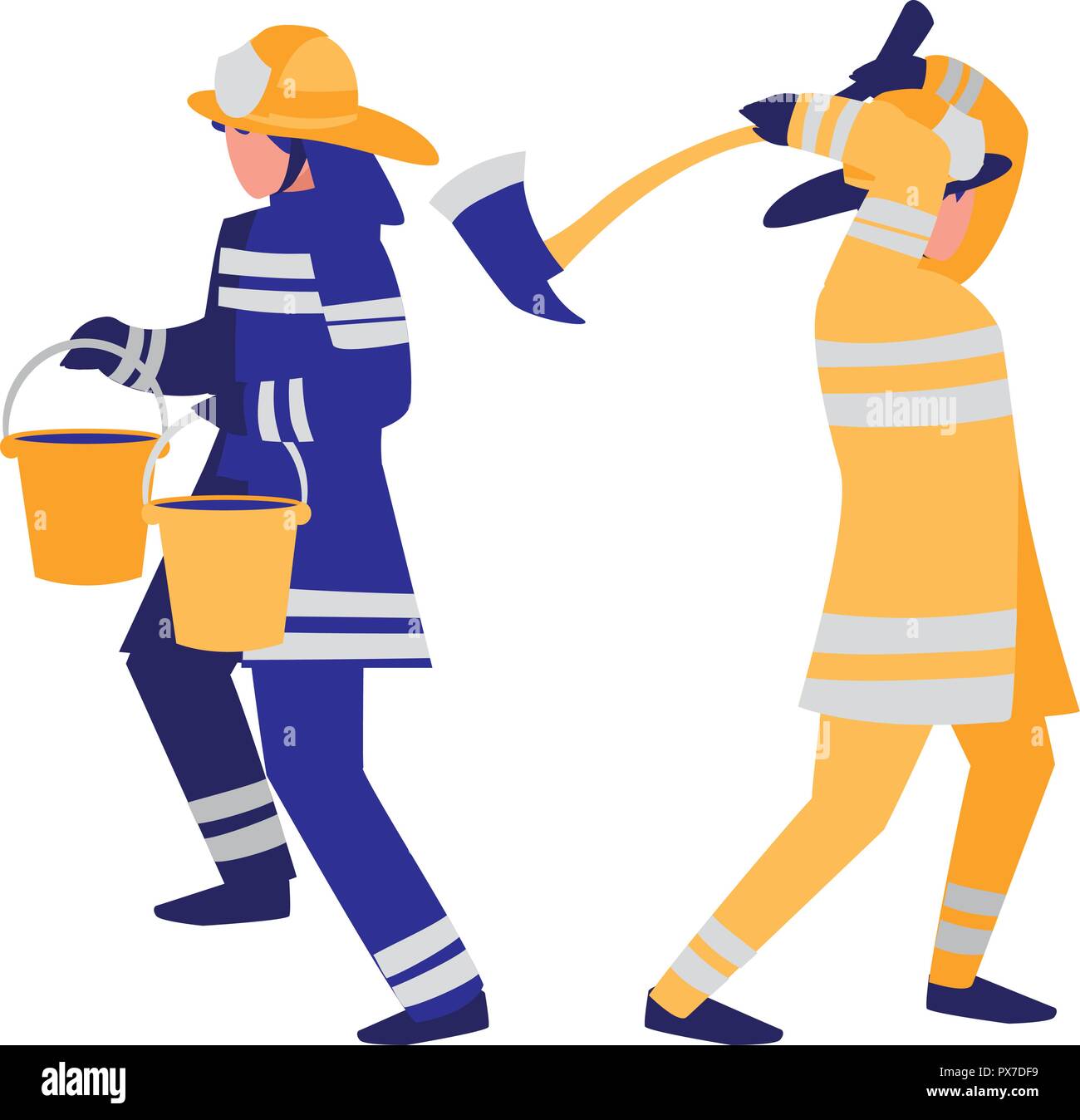 firemen with buckets and axe over white background, vector illustration ...
