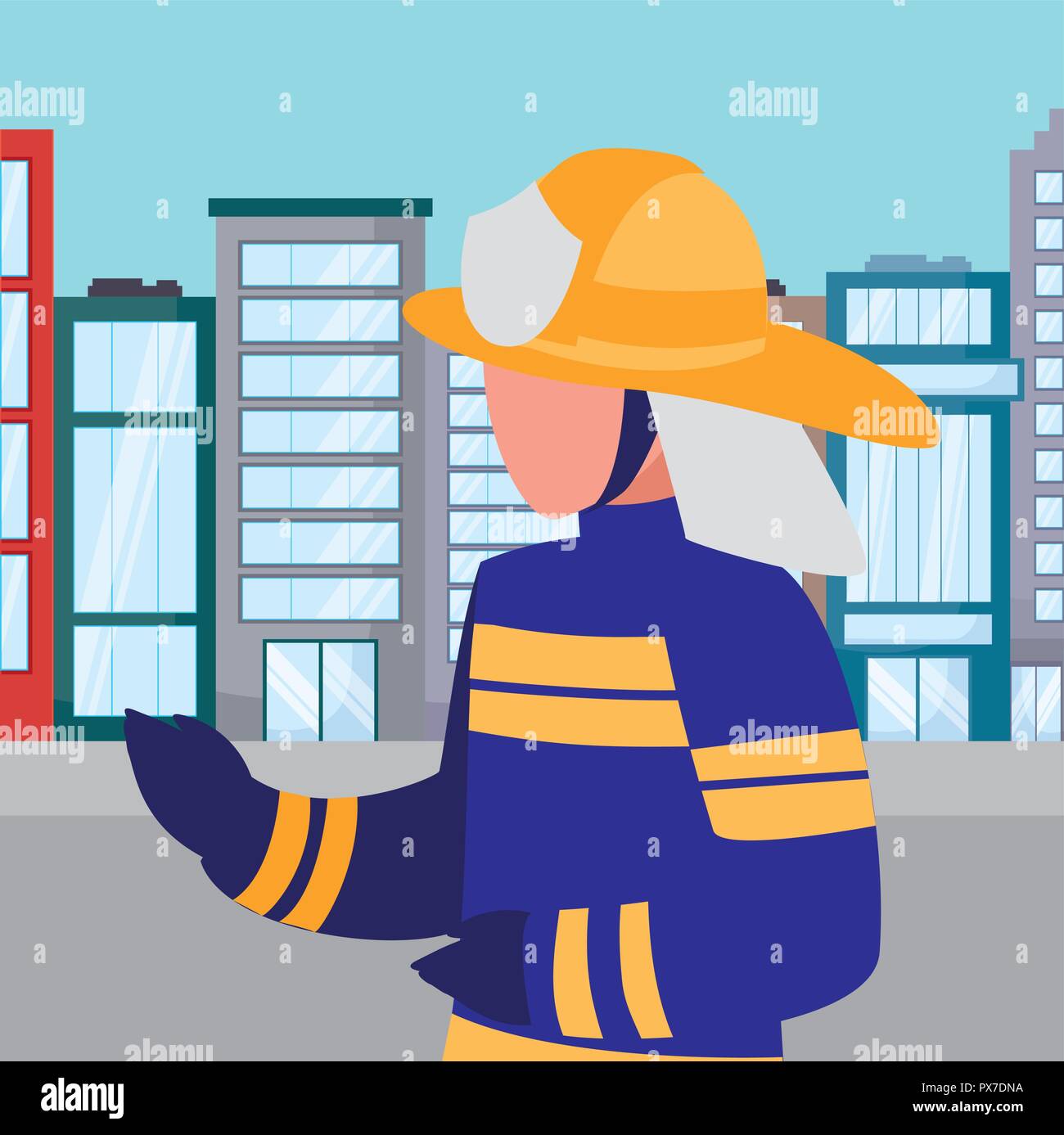 avatar fireman icon over city buildings background, vector illustration ...
