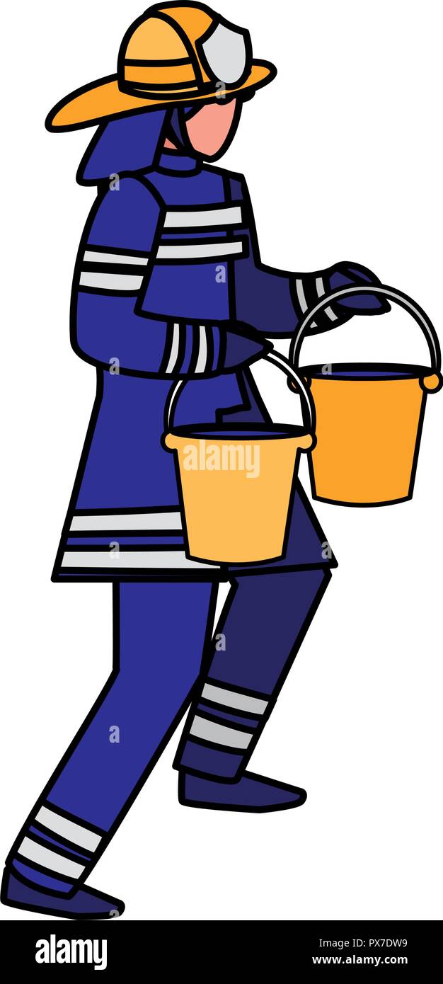 avatar fireman holding a buckets over white background, vector ...