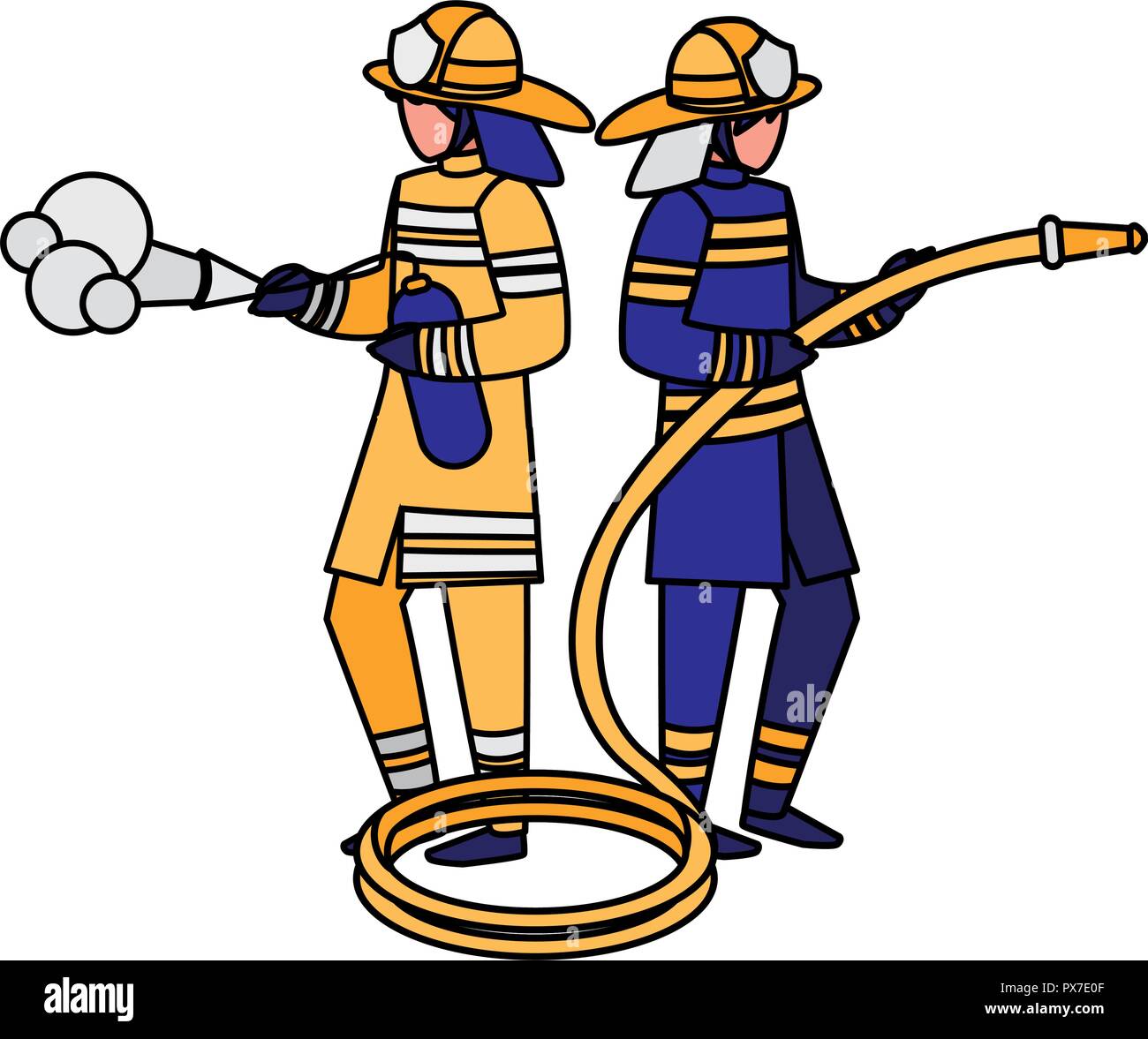 Avatar Firemen With Hose And Fire Extinguiser Over White Background