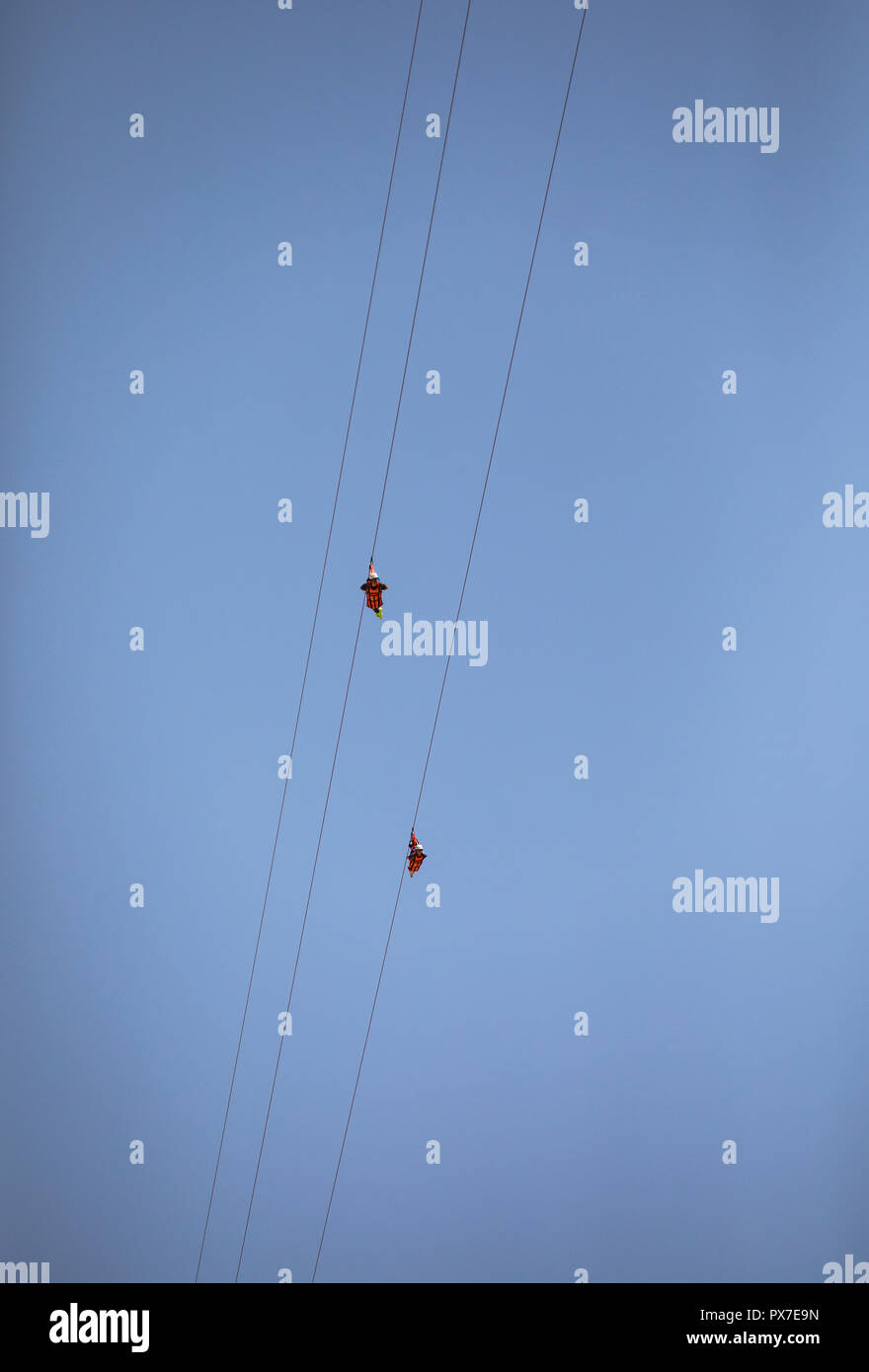Ras Al Khaimah, UAE, 13th October, 2018: person sliding down Jebel Jais ...