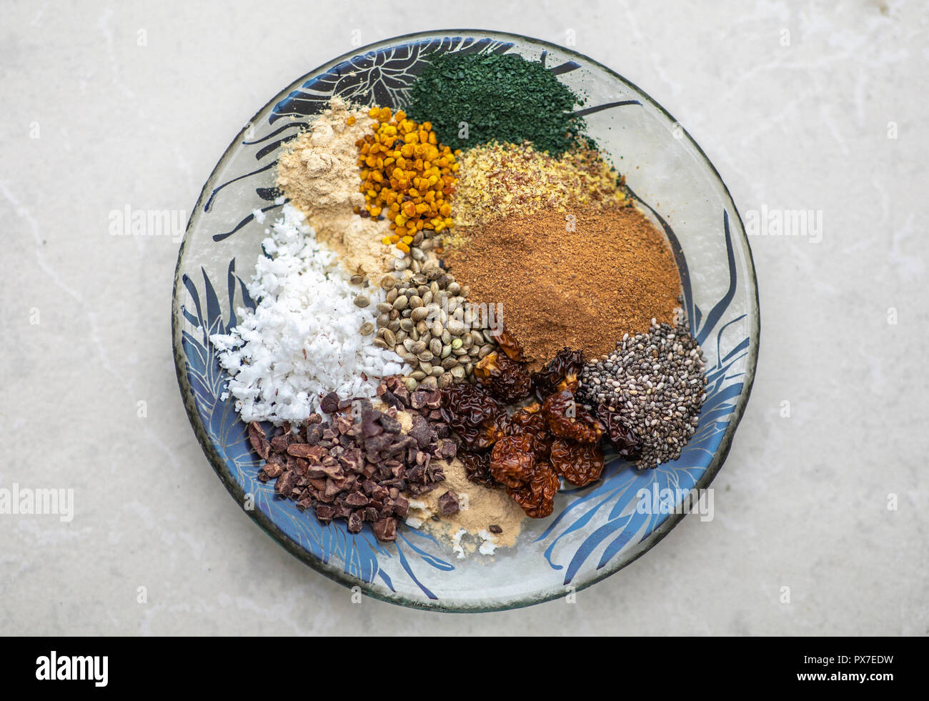 plate full of different of supoerfoods Stock Photo - Alamy