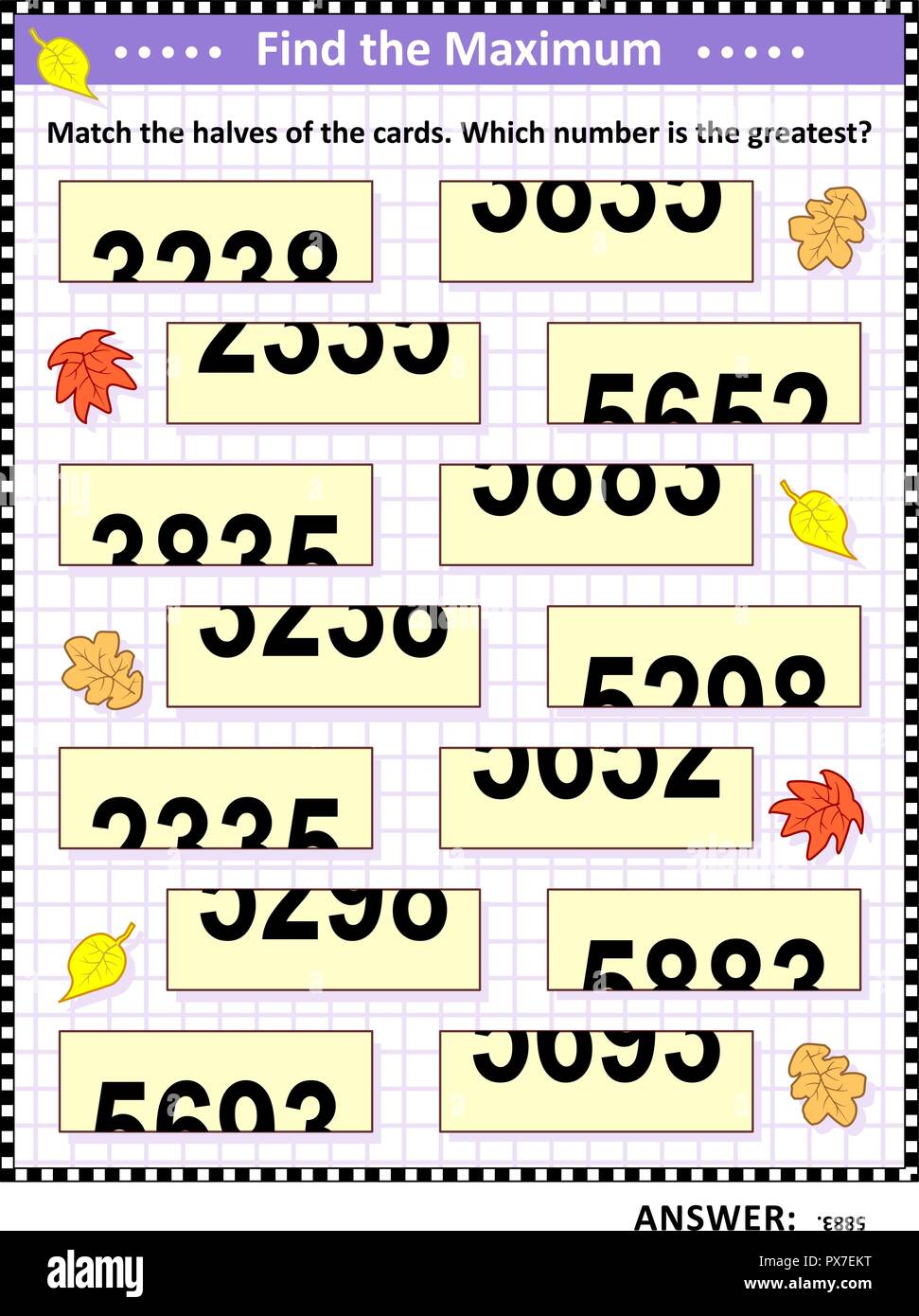 Math visual puzzle: Find the maximum. Match the halves of the cards ...