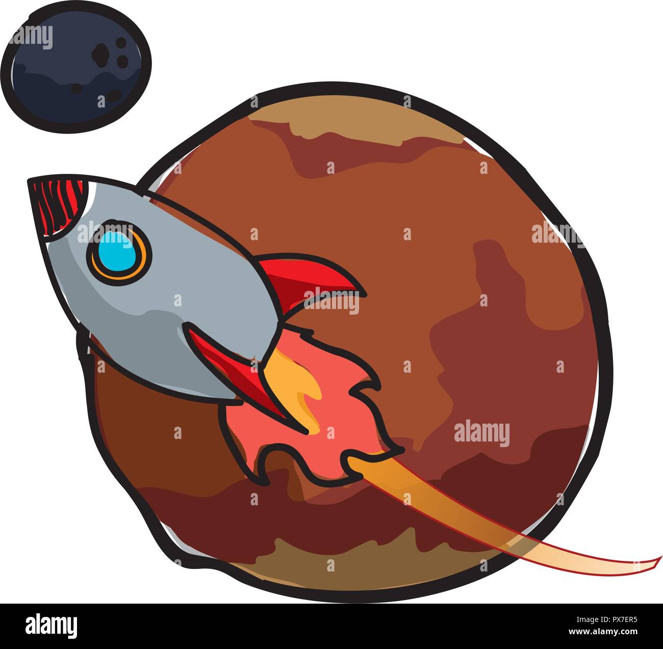mars planet with rocket flying, vector illustration design Stock Vector ...