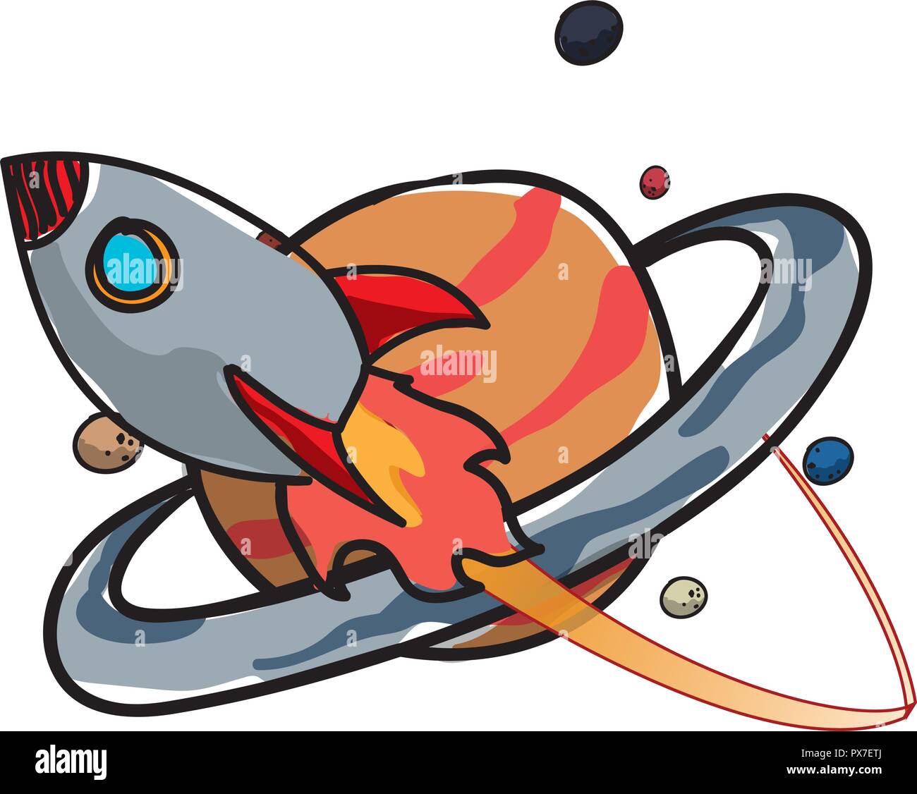 saturn planet with rocket flying vector illustration design Stock ...