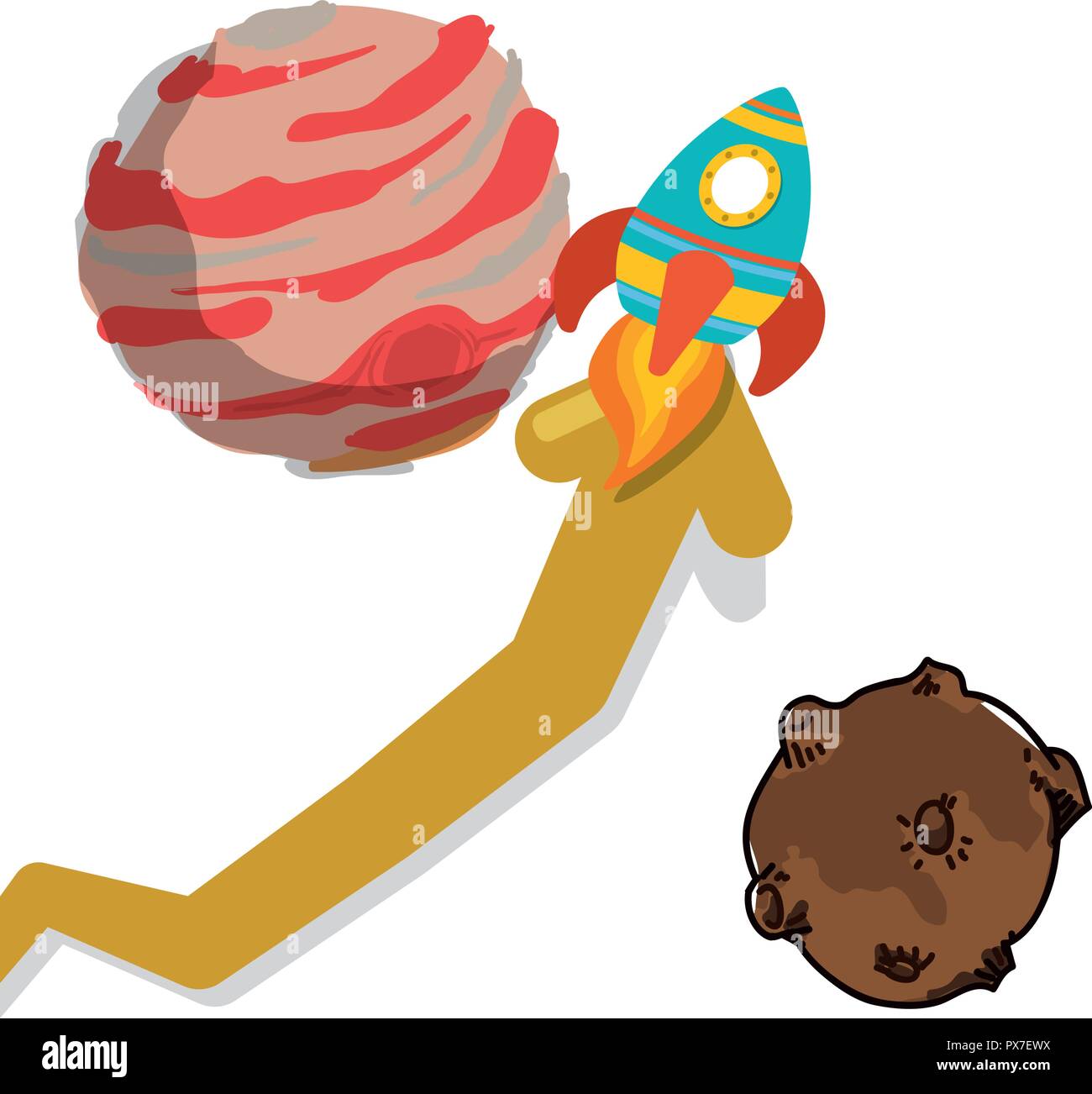jupiter planet with rocket flying and arrow vector illustration design ...