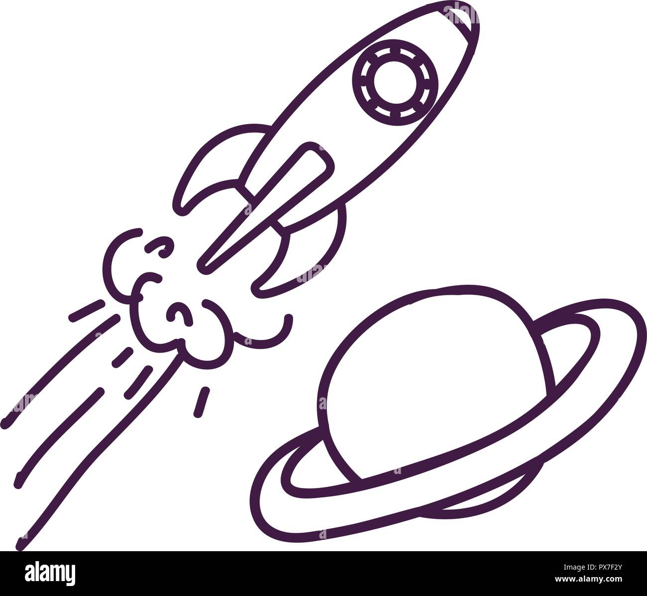 saturn planet with rocket flying vector illustration design Stock ...
