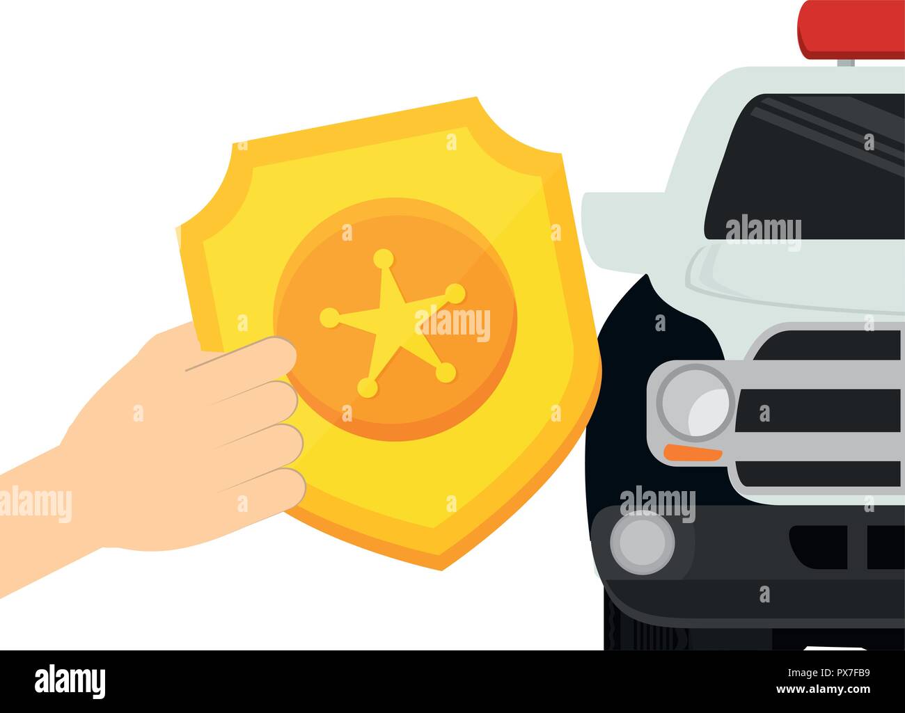 hand with shield star police badge and patrol vector illustration ...