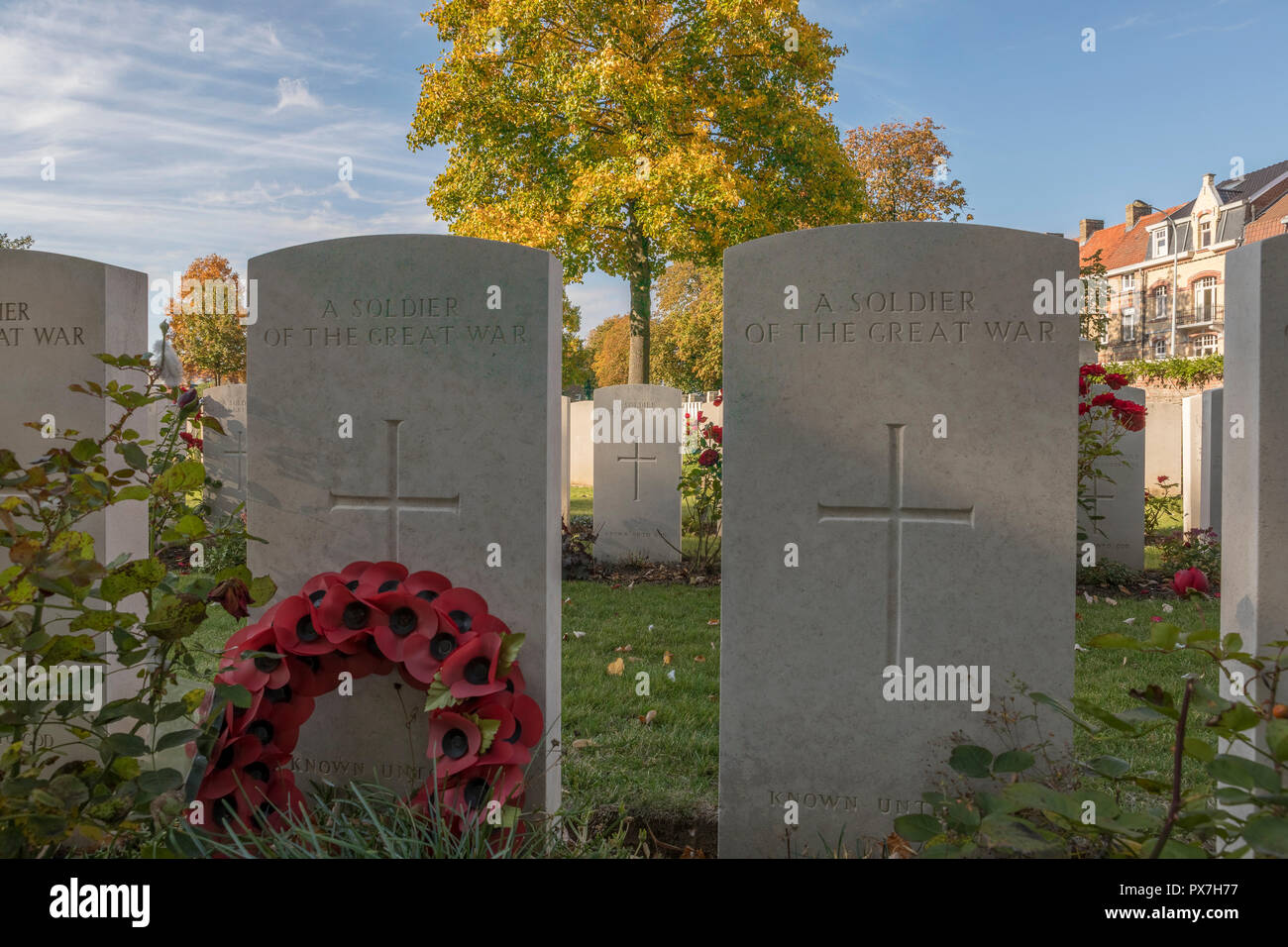 Gravestones at the Reservoir Cemetery in Ypres Stock Photo - Alamy