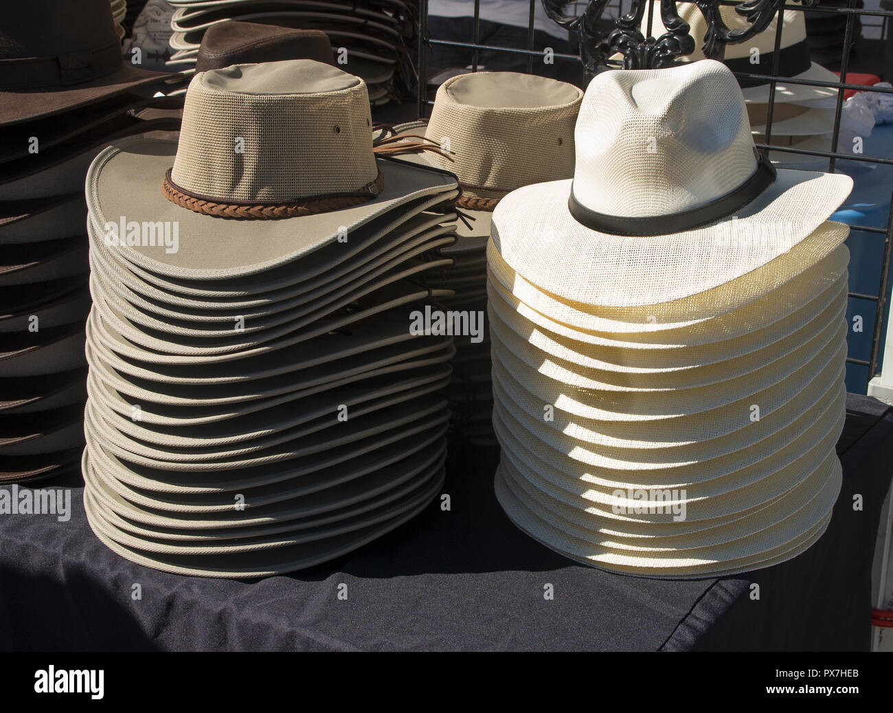 Hats are stacked high at a vendors at Mumfest in New Bern,North ...