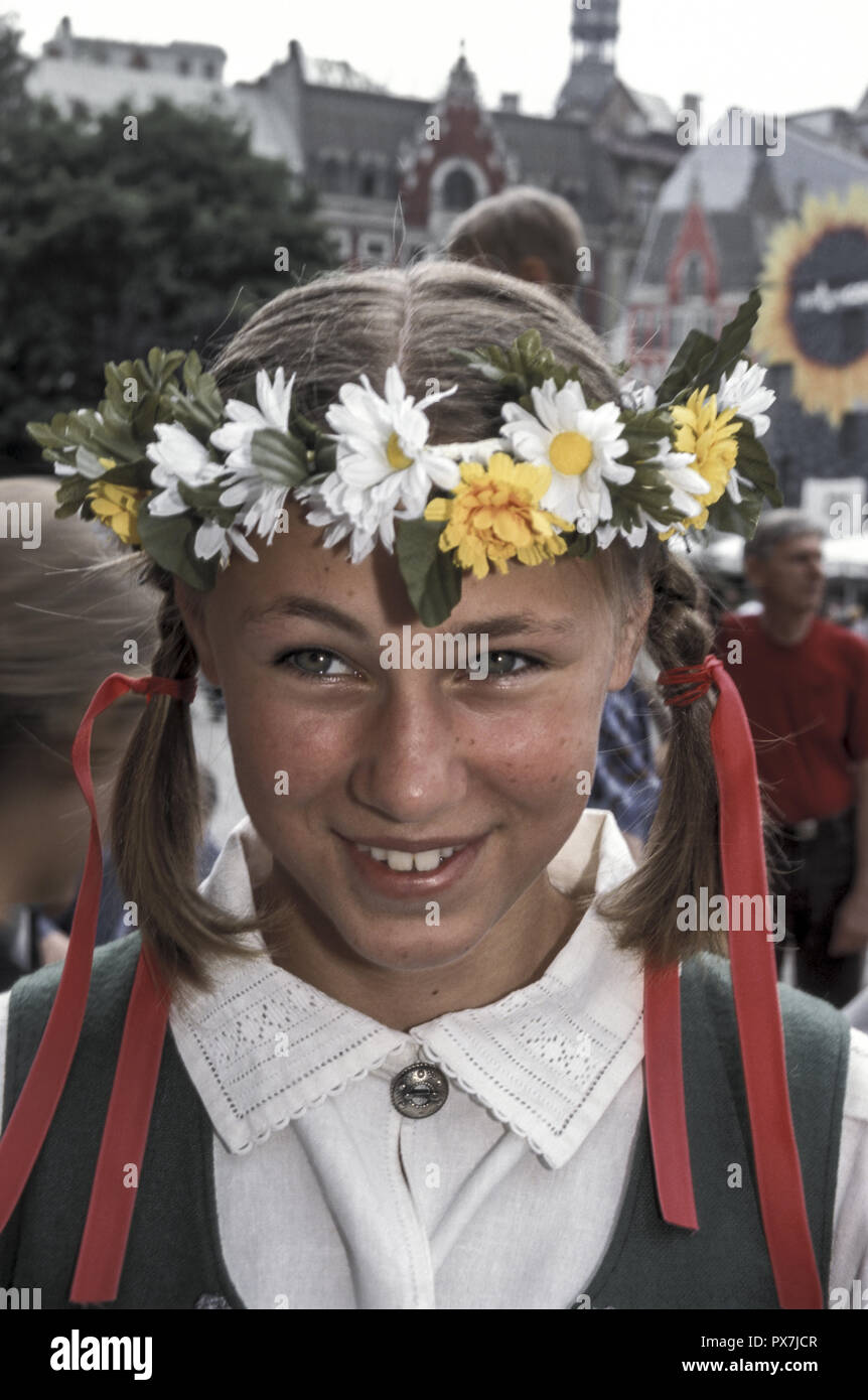 Folklore, girl with flower decoration, Latvia, Riga, midsummer night ...
