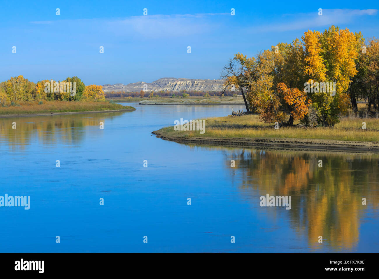 fall colors along the missouri river near nohly, montana Stock Photo ...