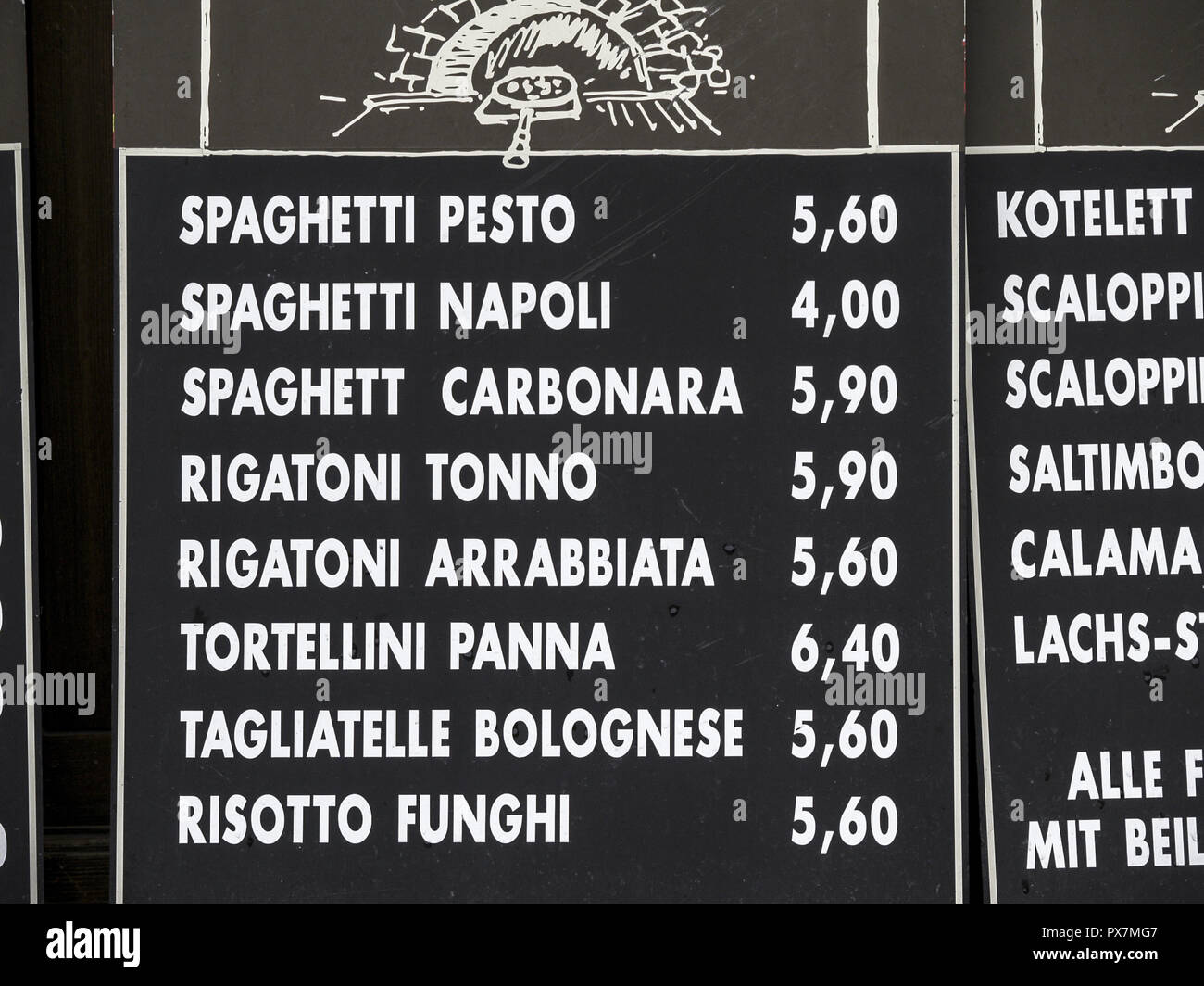 Menu of an Italian restaurant Stock Photo - Alamy
