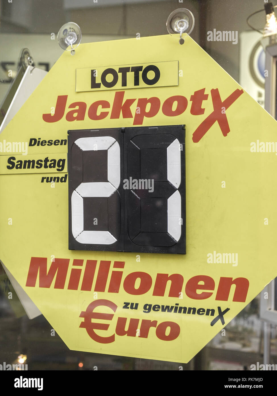 Sign lottery jackpot win 21 million Euro Stock Photo Alamy