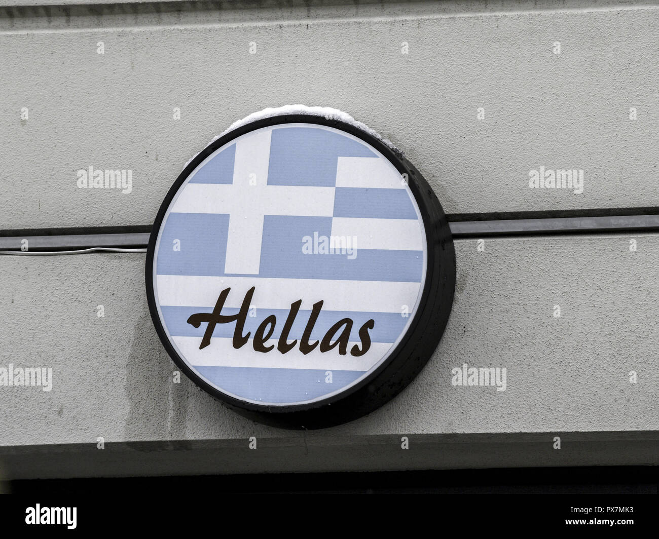Round sign Hellas Greek flag Stock Photo - Alamy