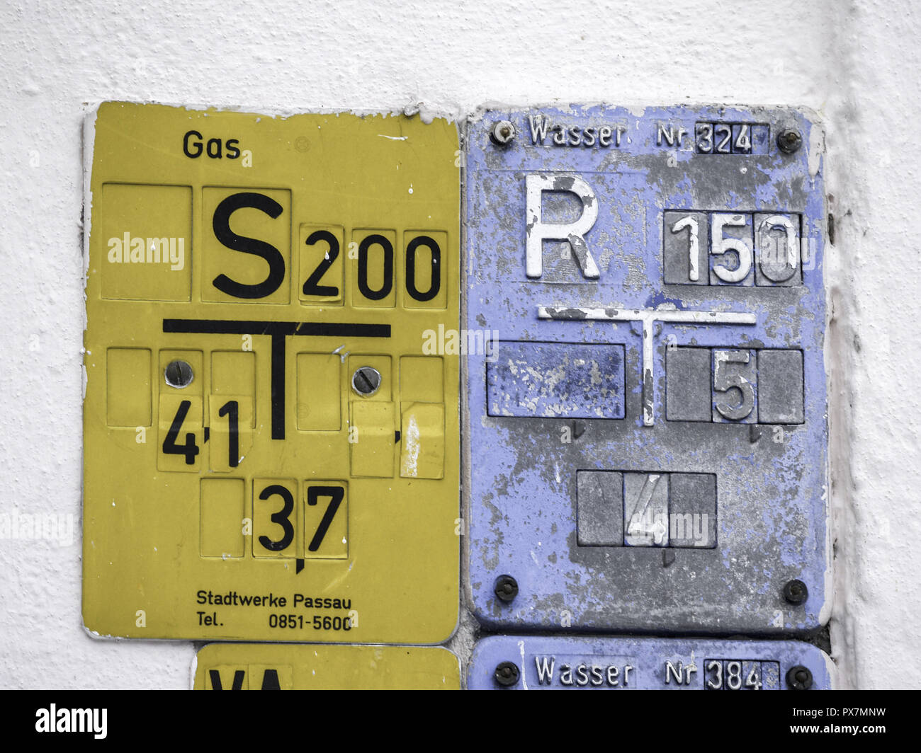 Sign gas water public utility company Passau Stock Photo - Alamy