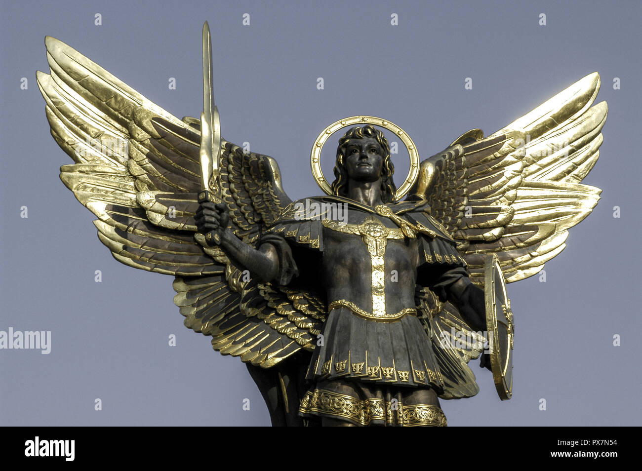 Kiev, Indepedence Square (Majdan), winged statue of a warrior, Ukraine ...
