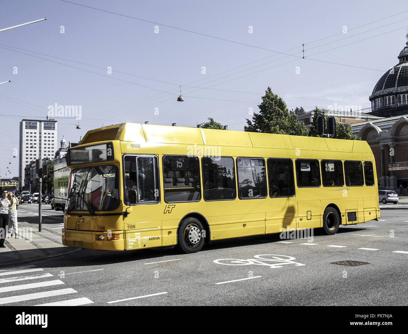 Copenhagen, yellow bus, Denmark, Seeland, Kopenhagen Stock Photo - Alamy