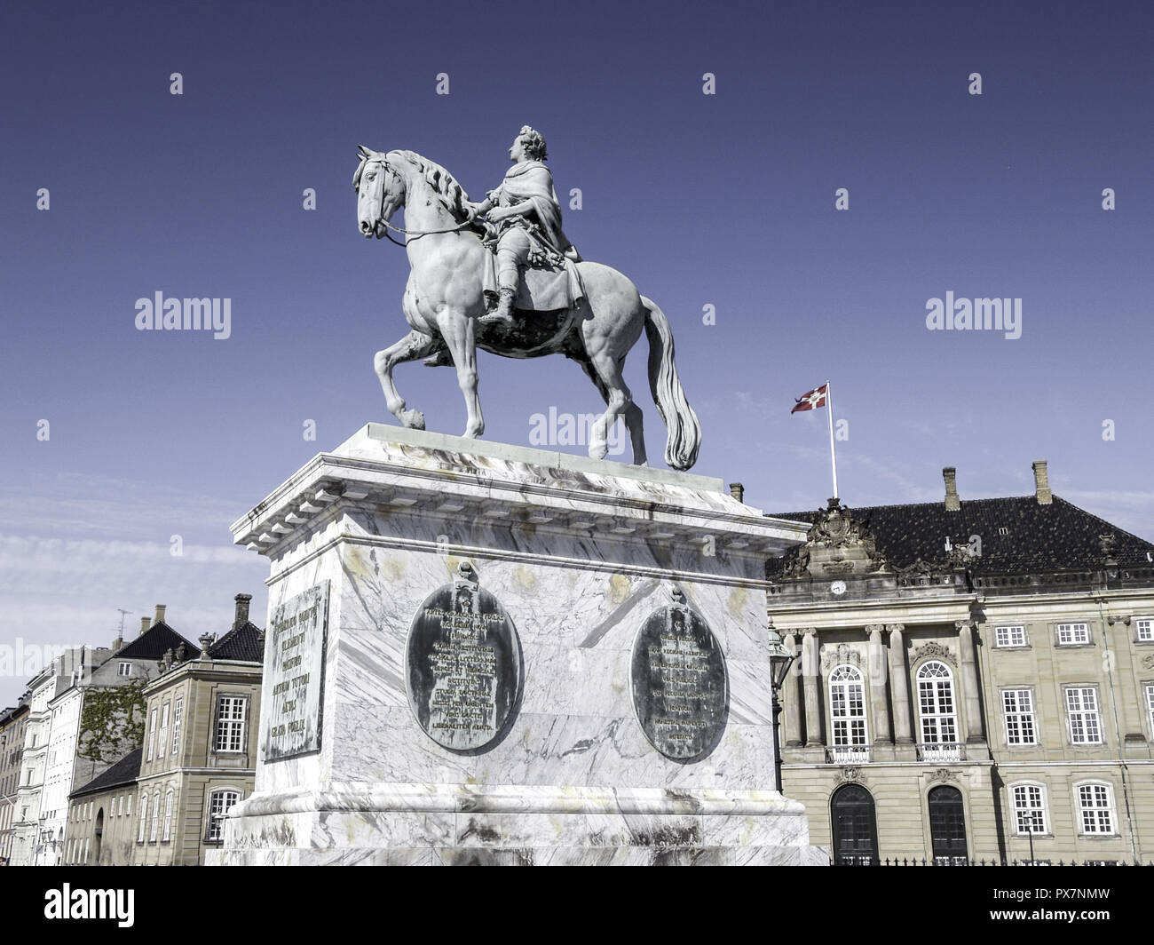 Copenhagen, Amalienborg Palace, statue of King Frederik V., Denmark ...