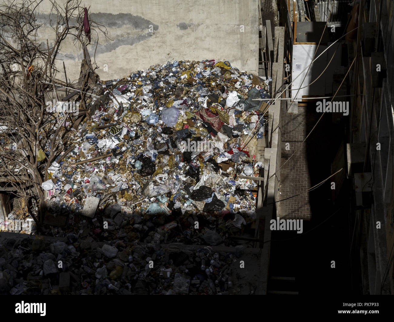 Dubai, plastic garbage in a backyard in Bur Dubai, United Arab Emirates ...