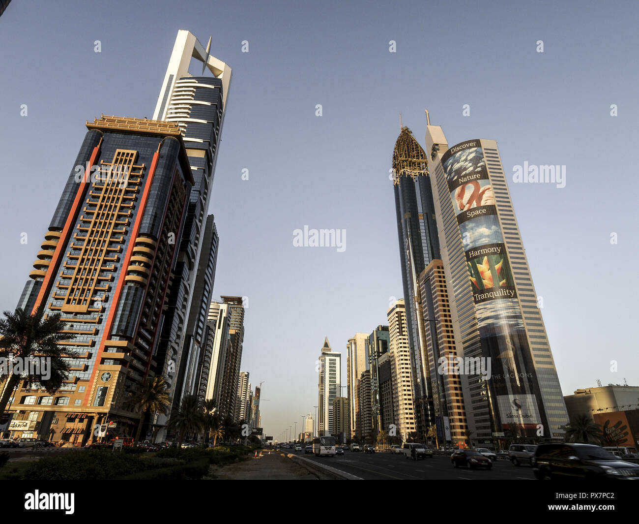 Dubai, Sheik Zayed Road, modern skyline, United Arab Emirates Stock ...