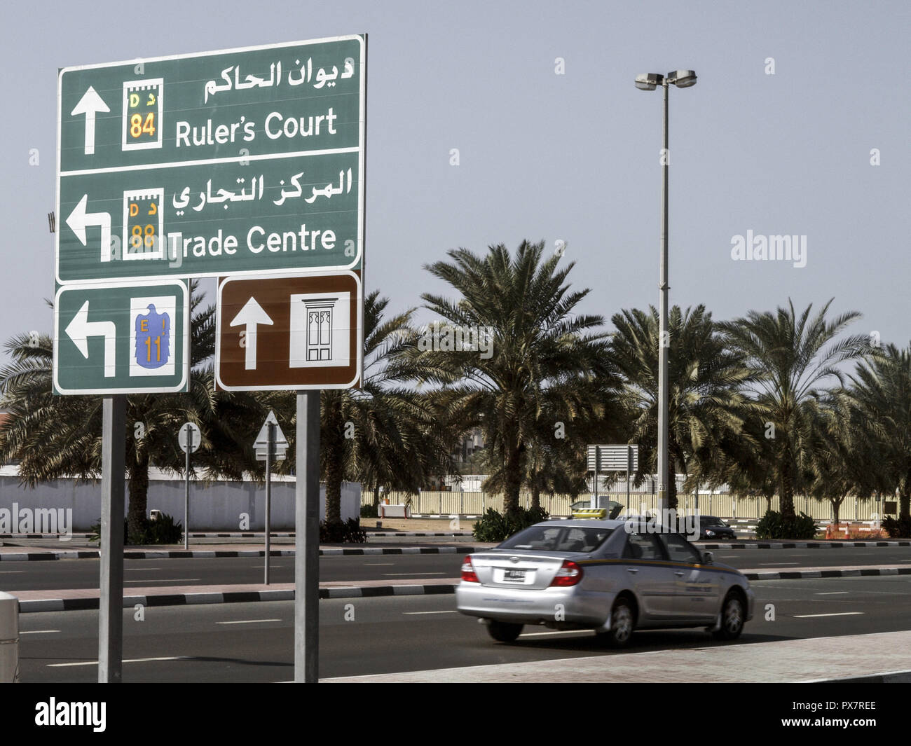 Dubai, direction signs, United Arab Emirates Stock Photo - Alamy