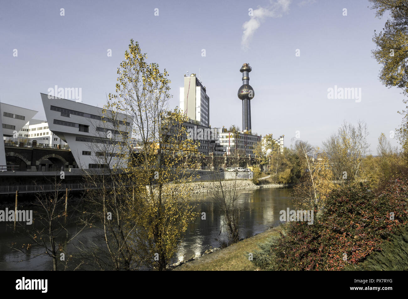 Modern building of Zaha Hadid on the Danube channel, waste incinerating ...