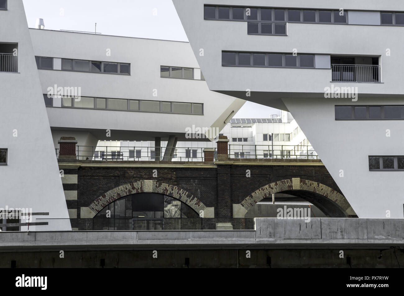 Modern building of Zaha Hadid on the Danube channel, Austria, Vienna ...