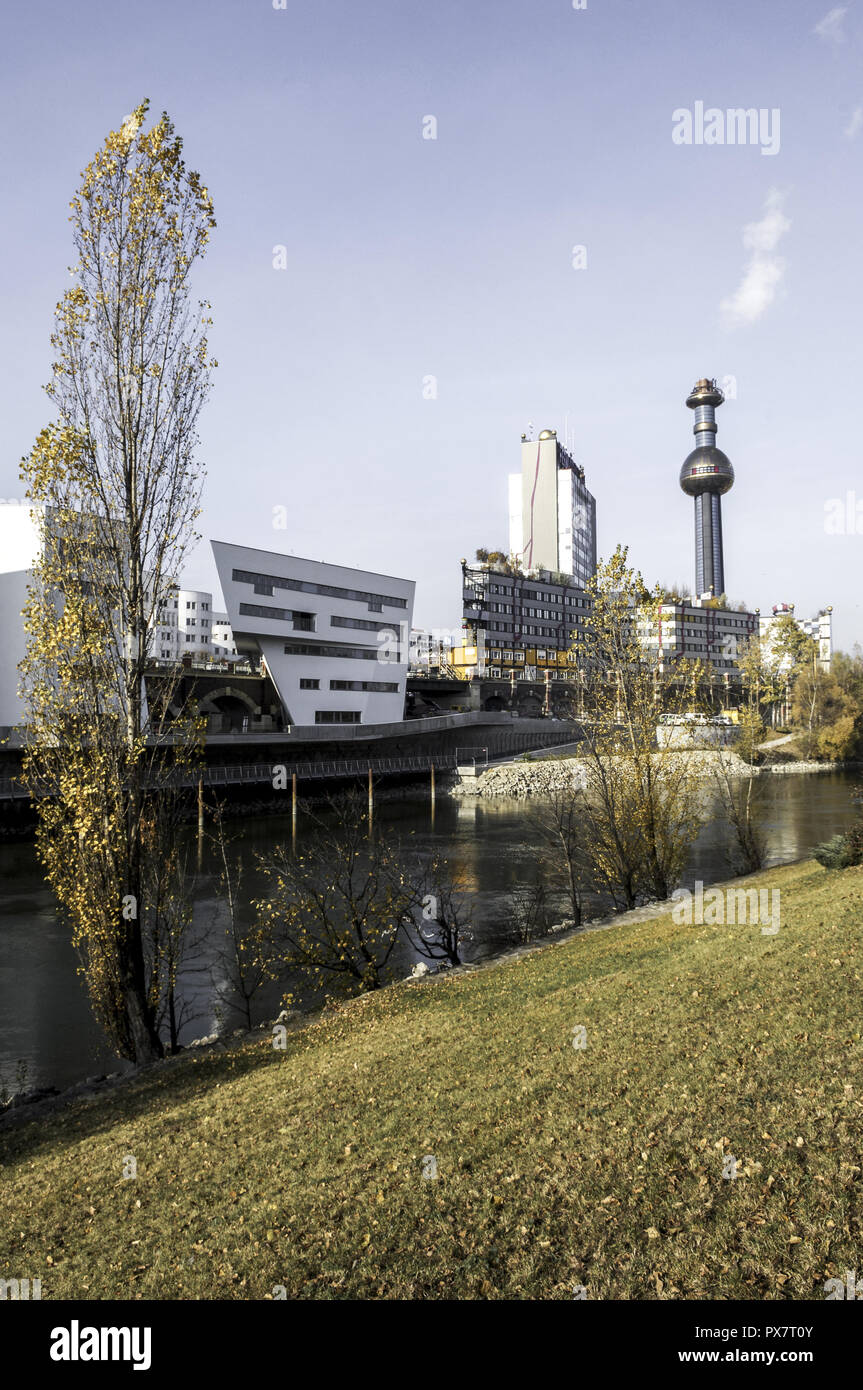 Modern building of Zaha Hadid on the Danube channel, waste incinerating ...