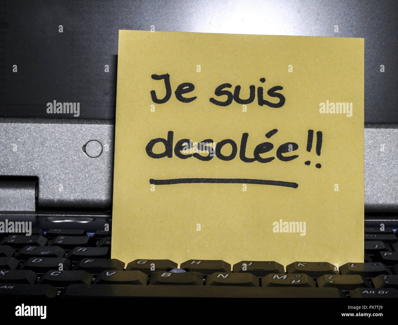 Memo note on notebook, Je suis desolee, I am sorry Stock Photo - Alamy Memo note on notebook, Je suis desolee, I am sorry Stock Photo - Alamy