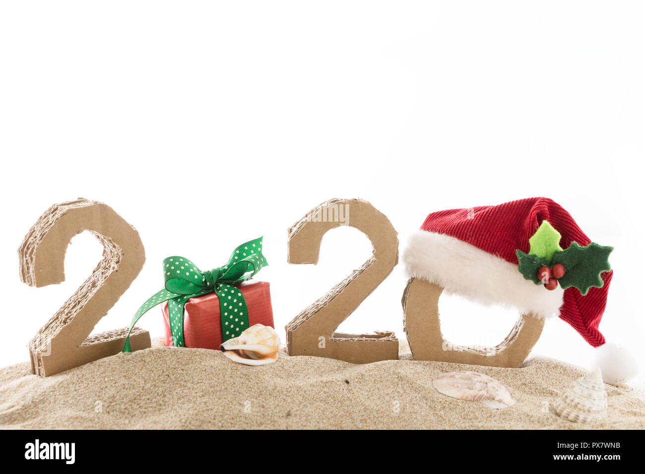 2020, handmade 3D numbers made of reused cardboard paper and gift box ...