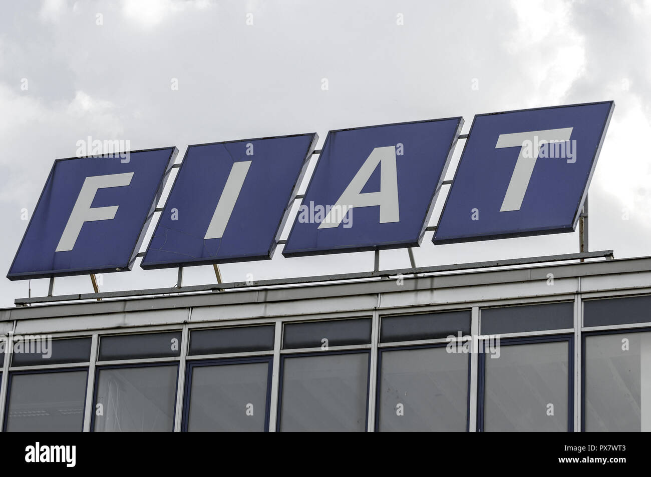Fiat sign on the top of the building, Austria Stock Photo - Alamy
