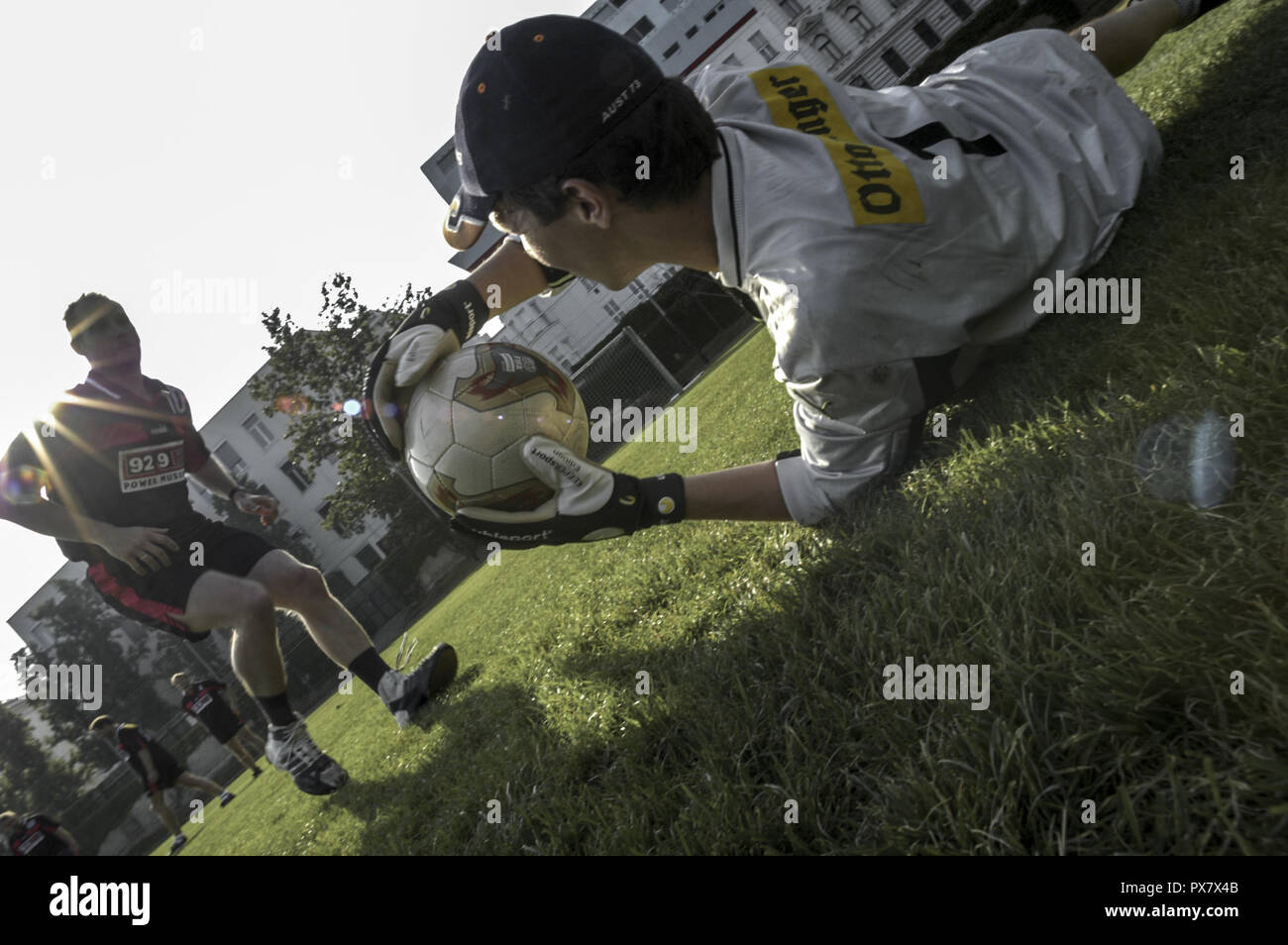 Goalie defending the goal (model-released Stock Photo - Alamy