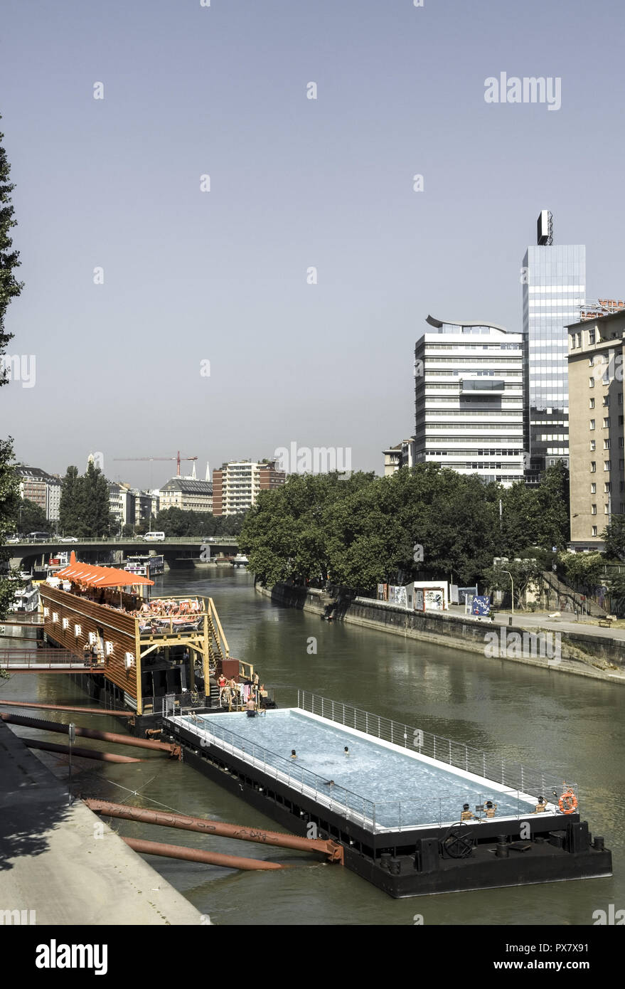 Vienna, swimming pool on the Danube Channel, Austria, Danube Channel ...