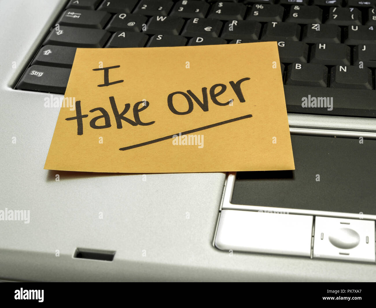 Memo note on notebook, I take over Stock Photo - Alamy