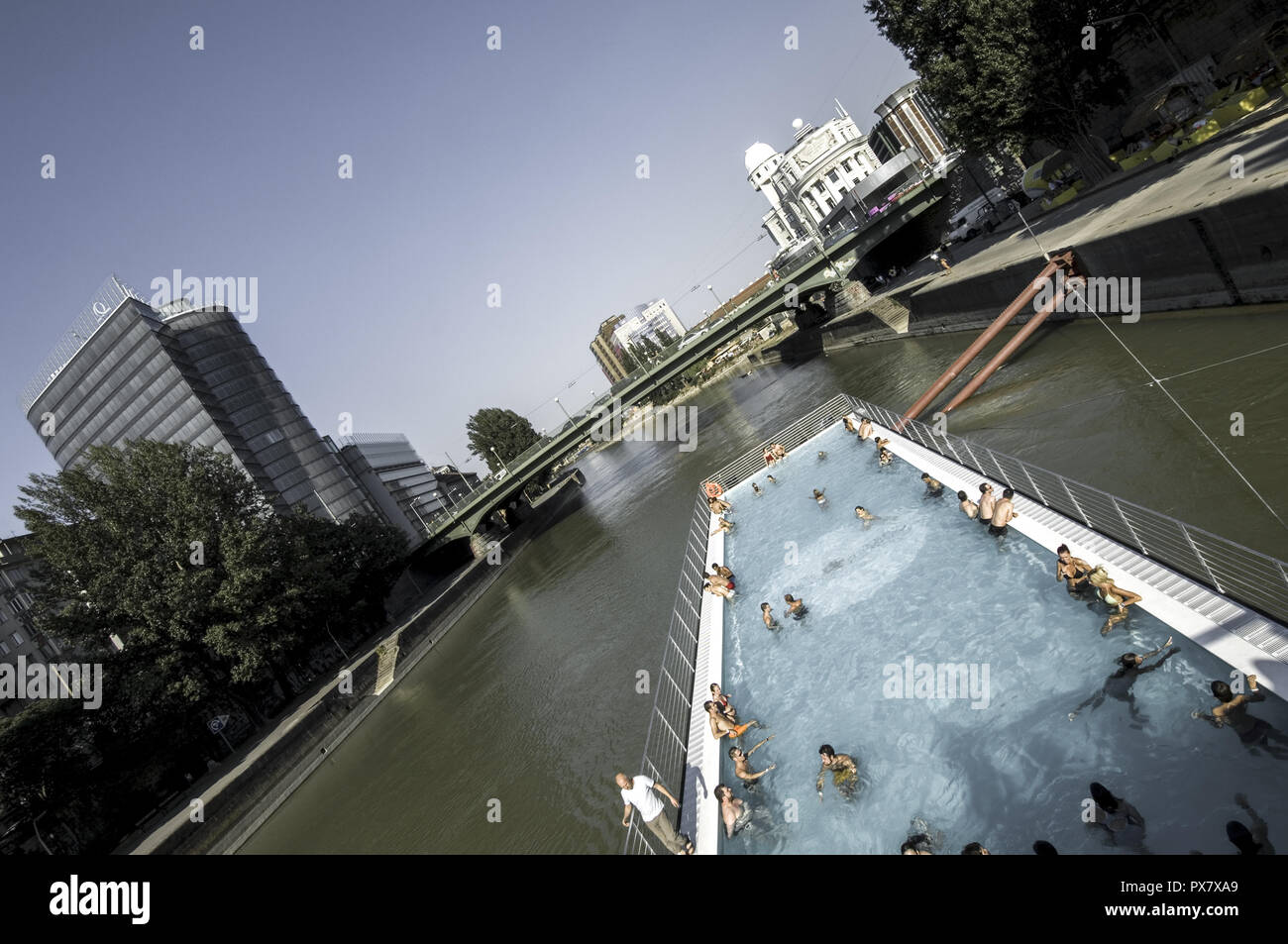 Vienna, swimming pool on the Danube Channel, Austria, Danube Channel ...