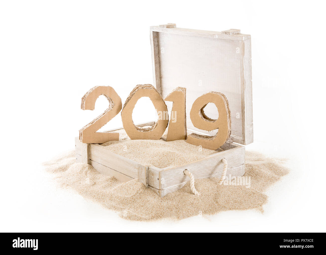 2019, handmade 3D numbers made of reused cardboard paper, in wooden ...