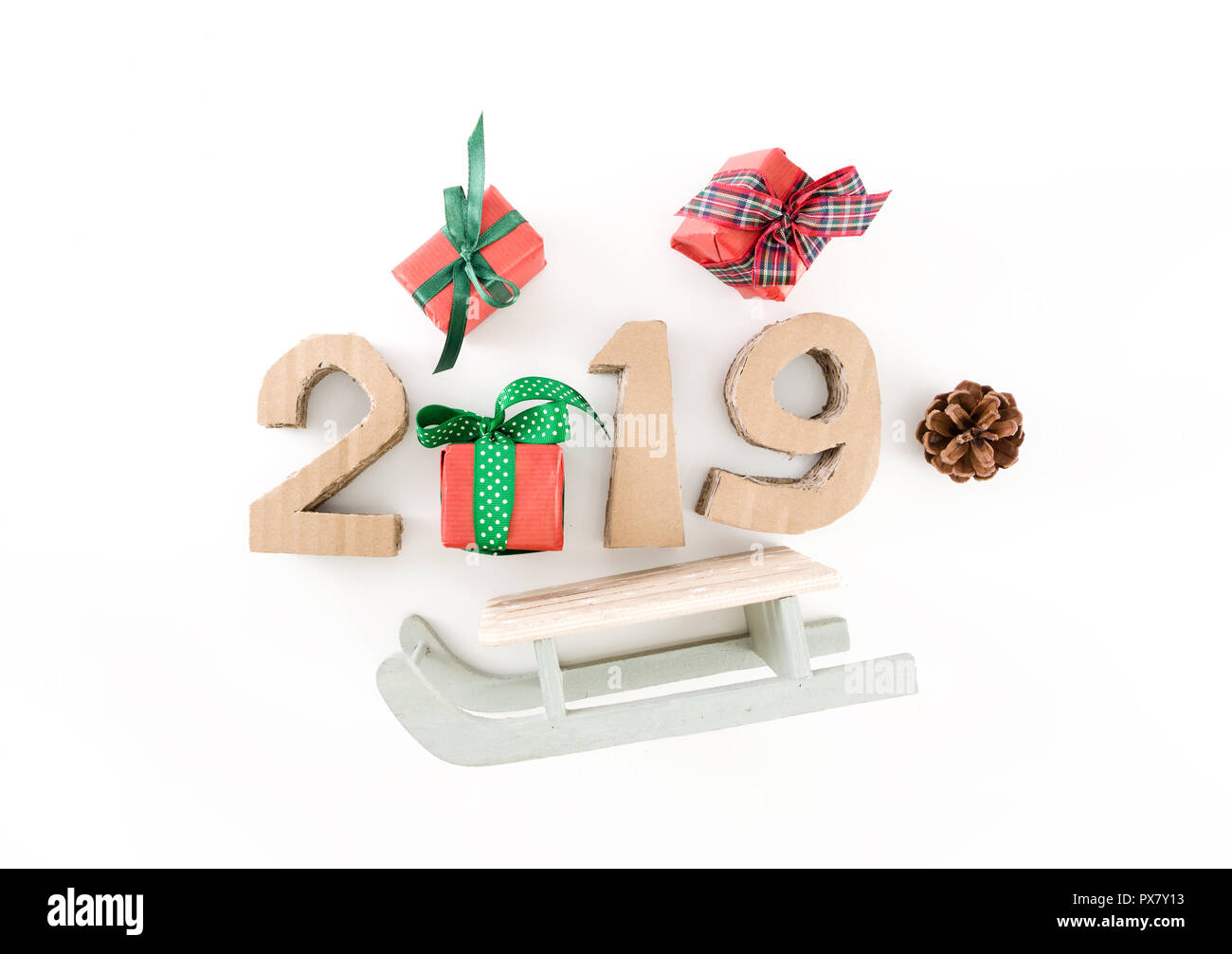 2019, handmade 3D numbers made of reused cardboard paper and presents ...