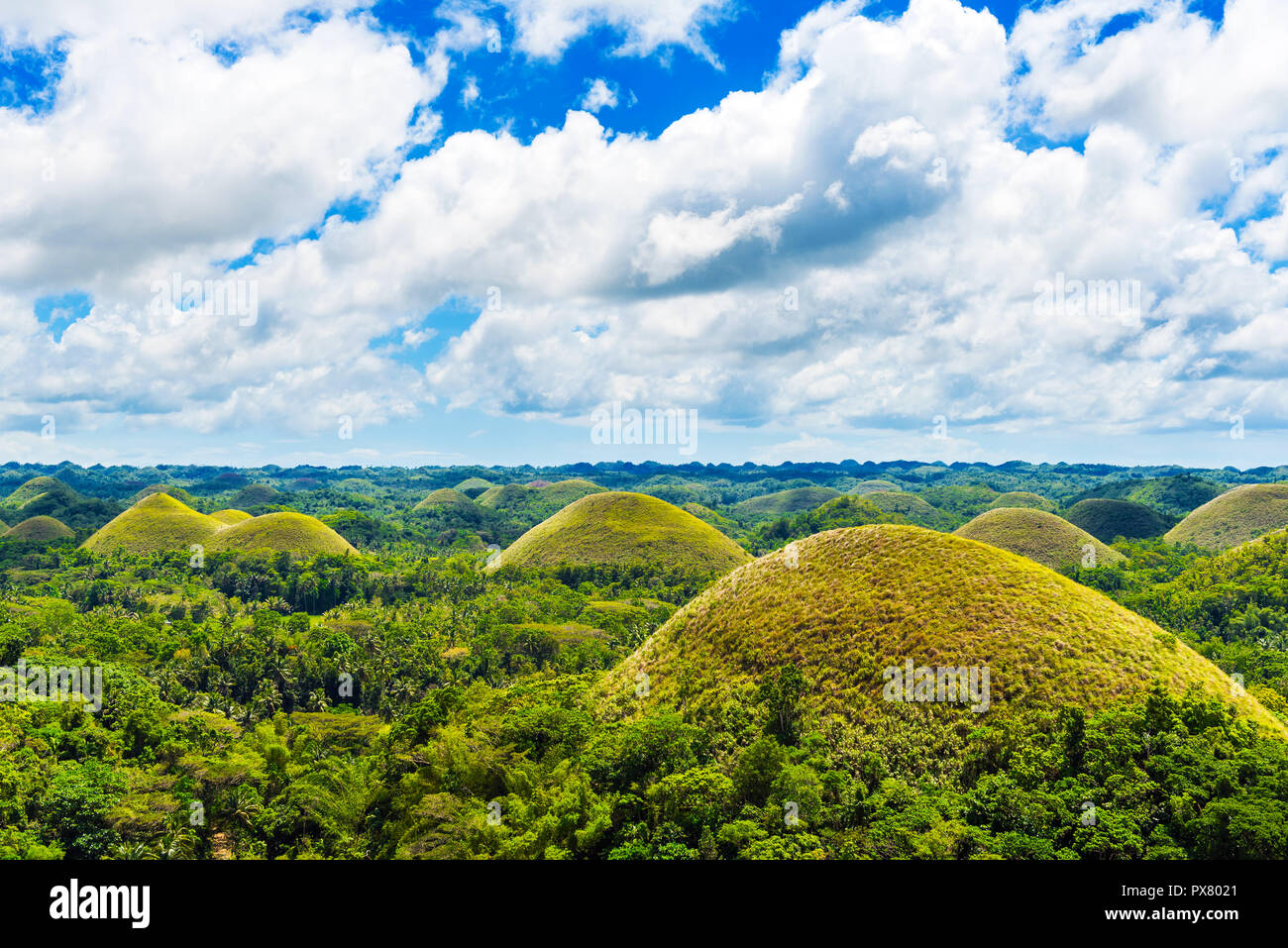View of the Chocolate hills on sunny day on Bohol island, Philippines ...