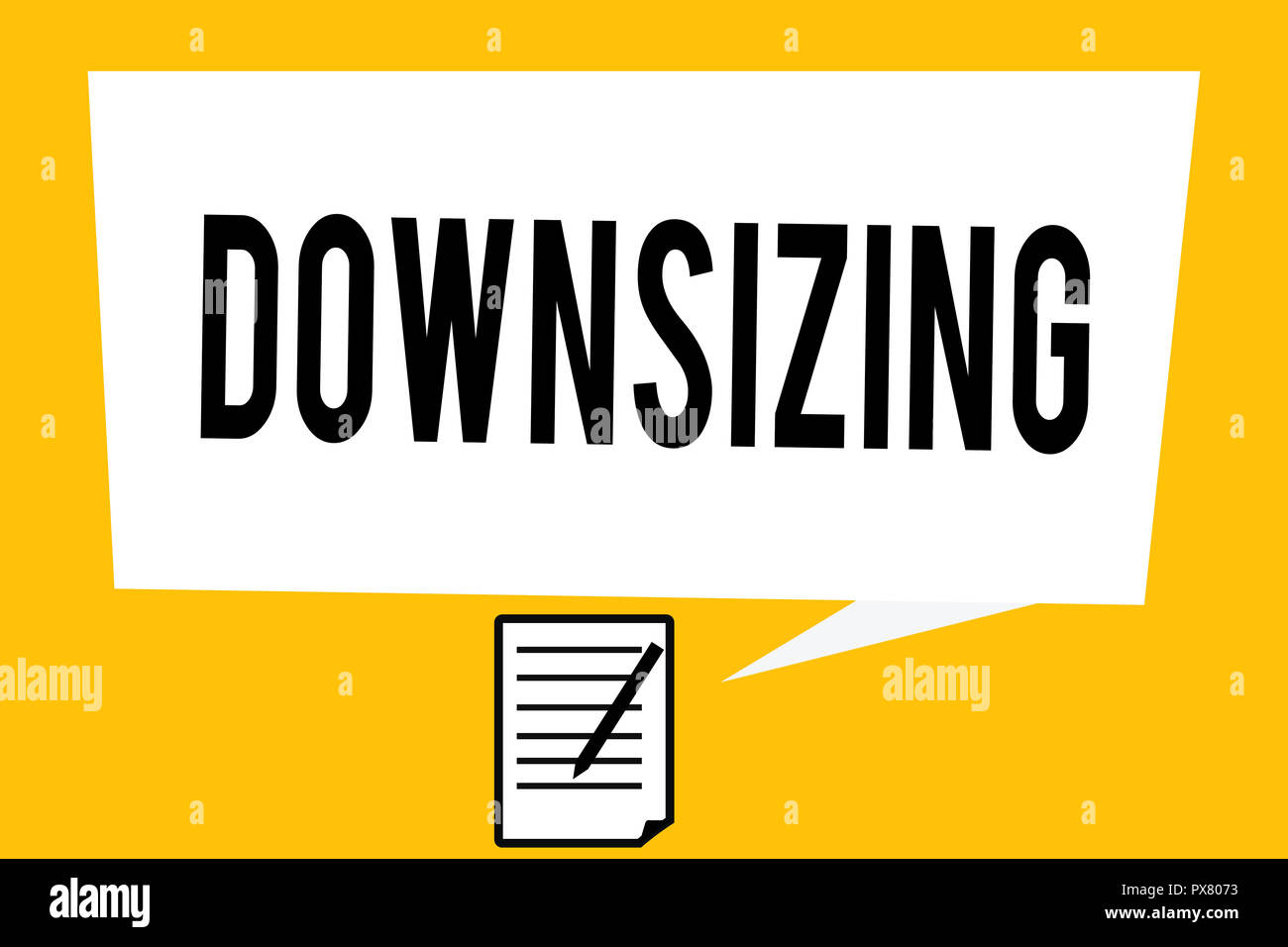 Handwriting text writing Downsizing. Concept meaning Make a company ...